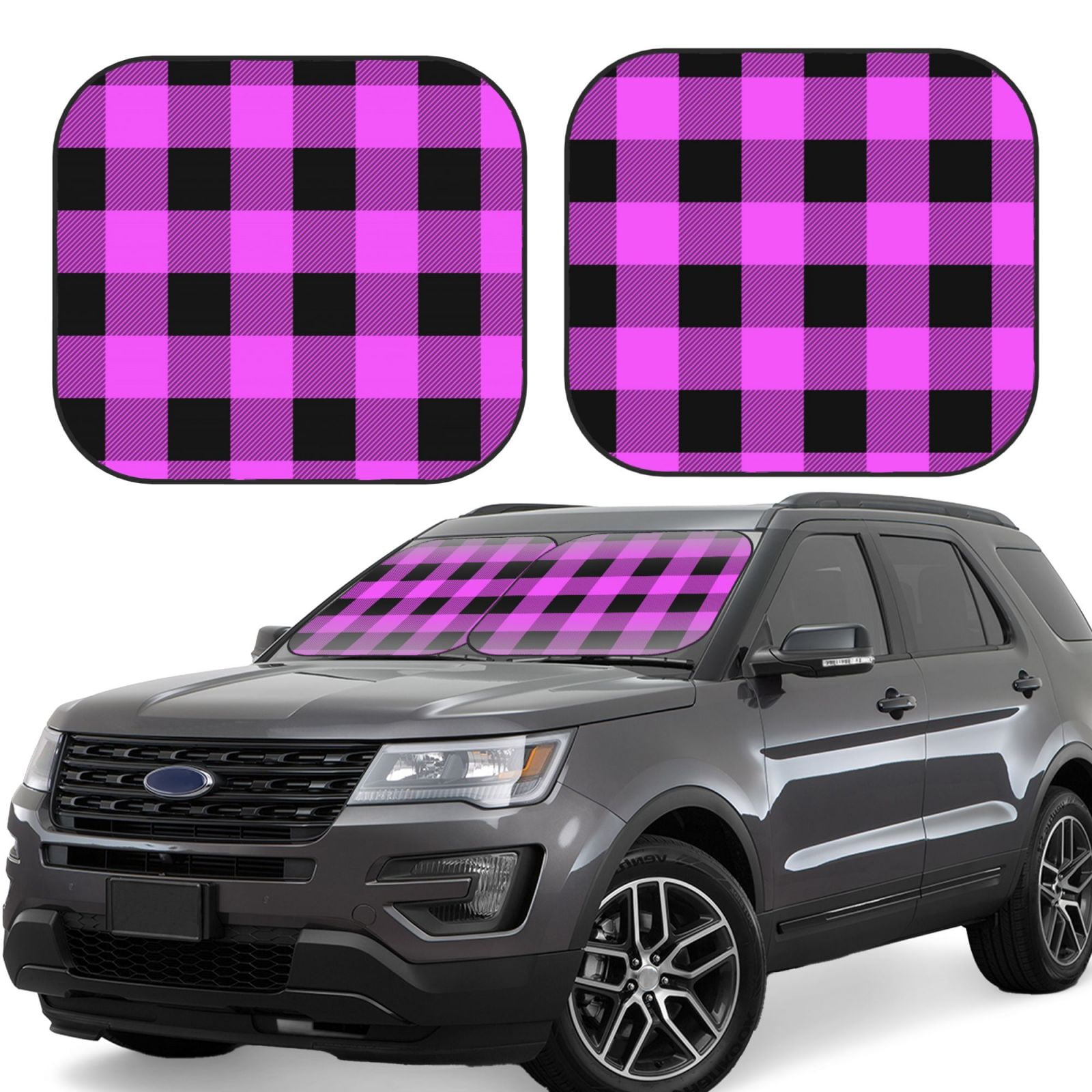 Haiem Purple Black Buffalo Plaid Car Windshield Sun Shade (2 Pieces) Foldable Windshield Sun ...