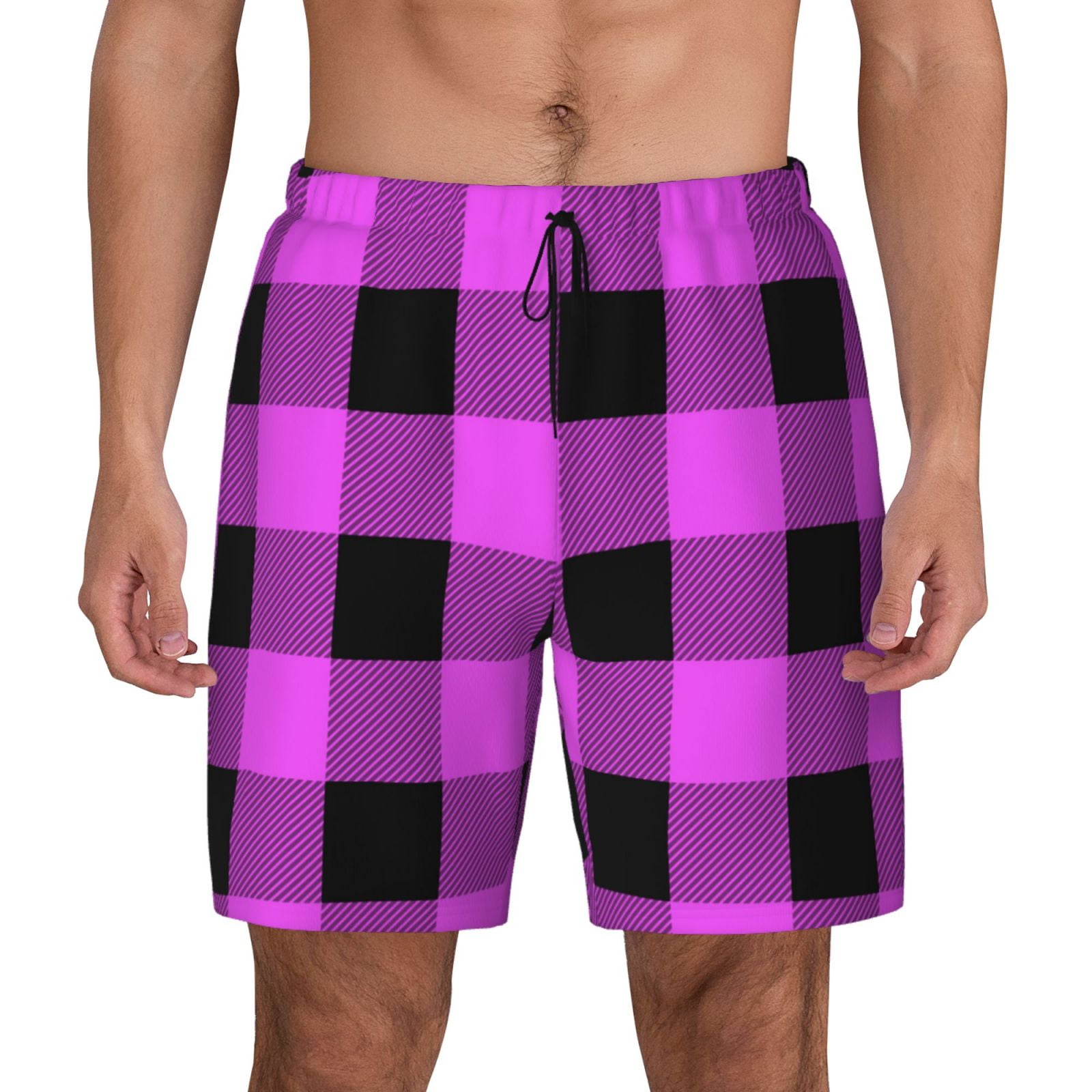 Haiem Purple Black Buffalo Plaid Mens Swim Trunks with Compression ...