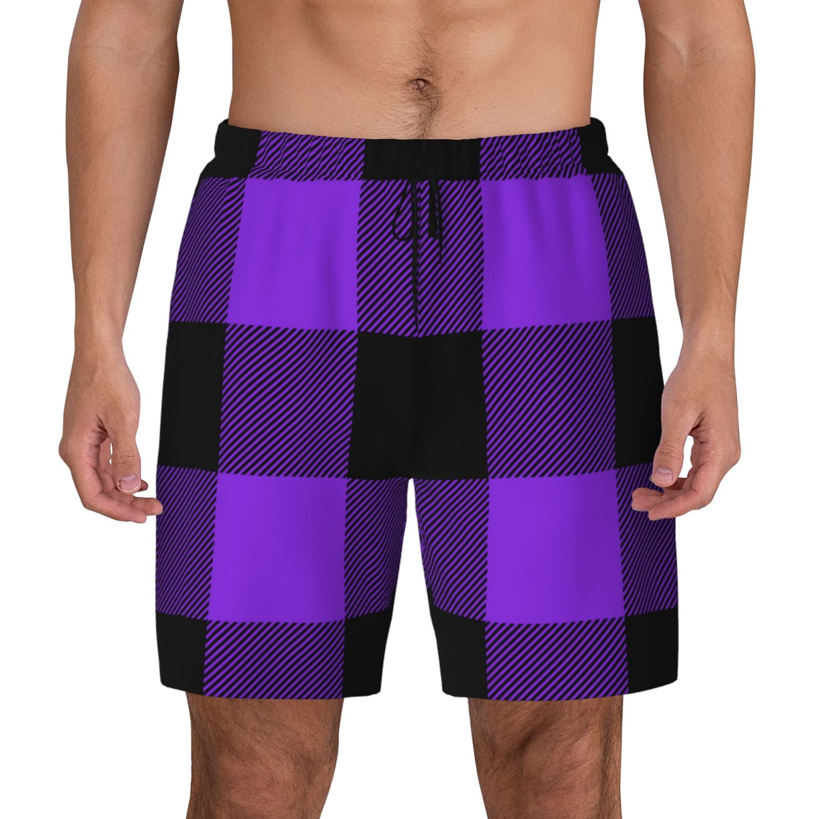Haiem Purple Buffalo Plaid Mens Swim Trunks with Compression Liner 2 in ...