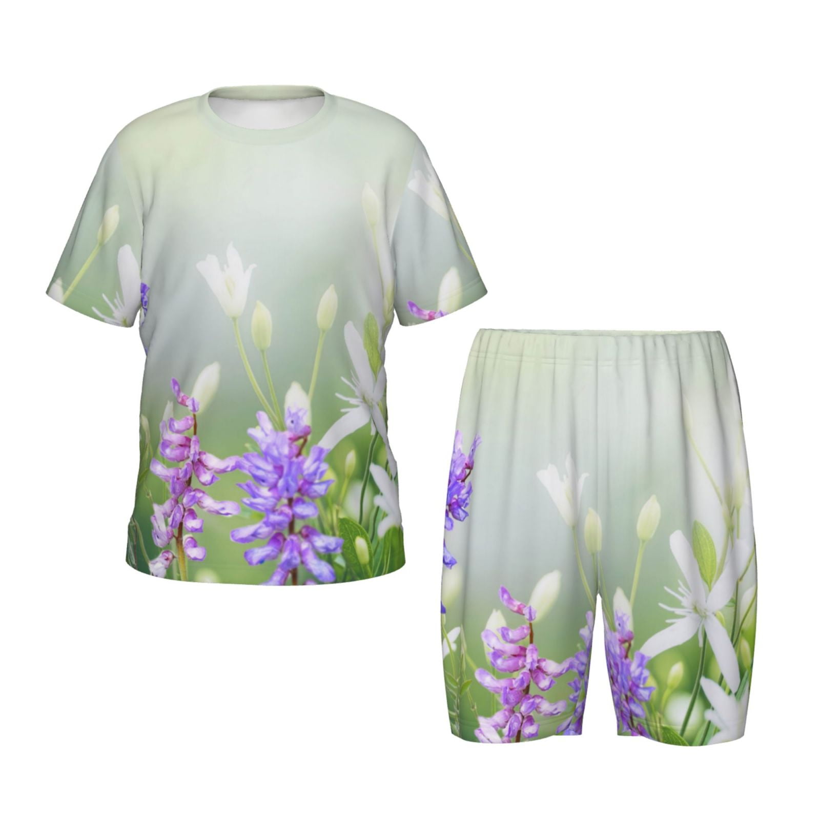 Haiem Purple Butterfly On Wild Pattern Kids’ Breathable Pajama Set – Short-Sleeved Cotton PJs ...