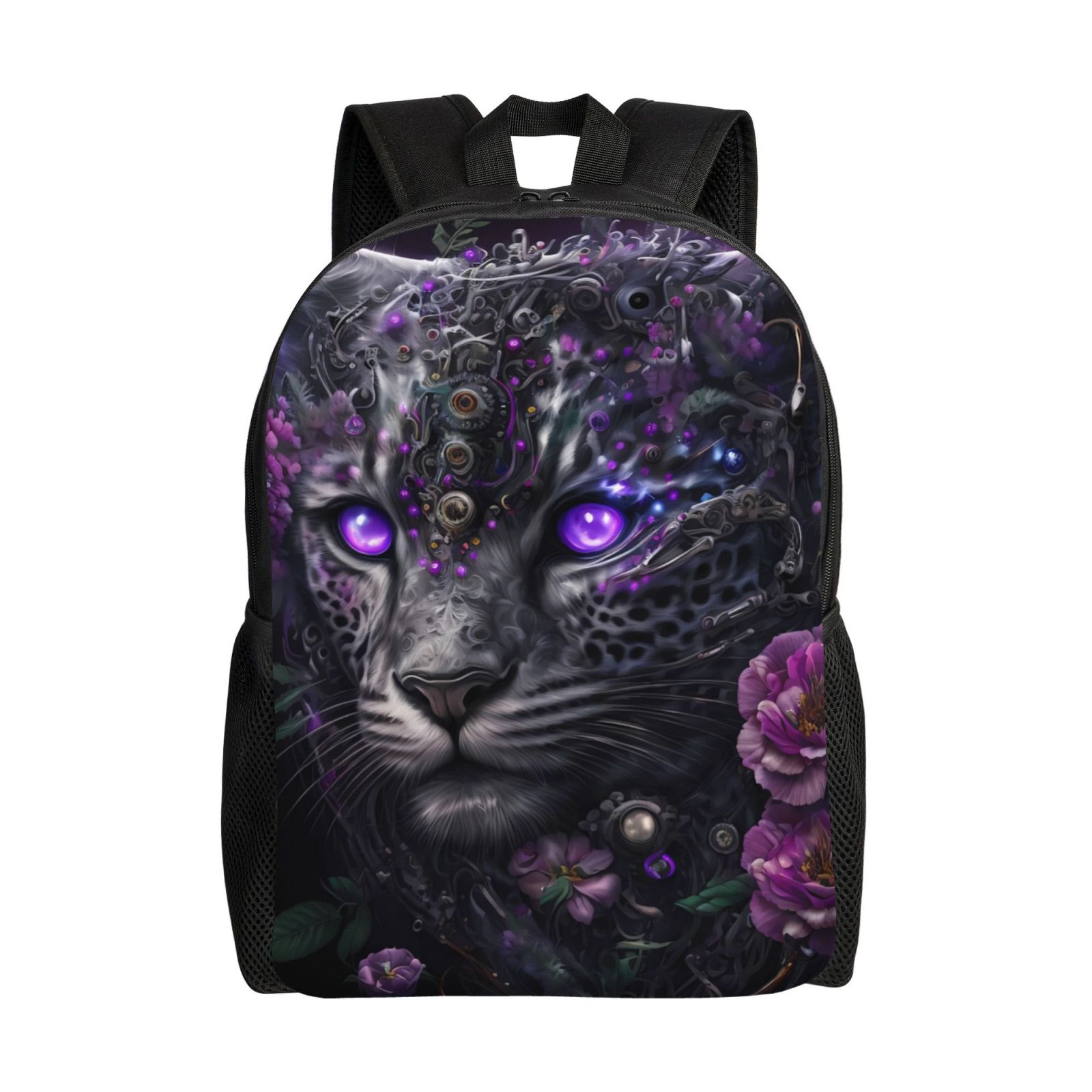 Haiem Purple-Eyed Floral Leopard Backpack - Stylish and Durable 15-inch ...