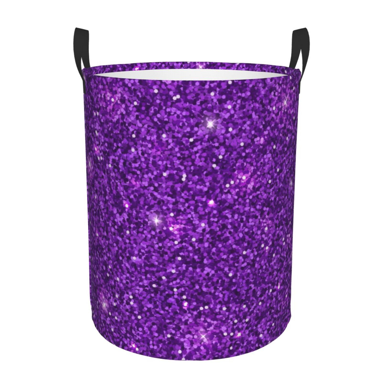 Haiem Purple Glitter Leather Dirty Clothes Laundry Basket,Sturdy ...