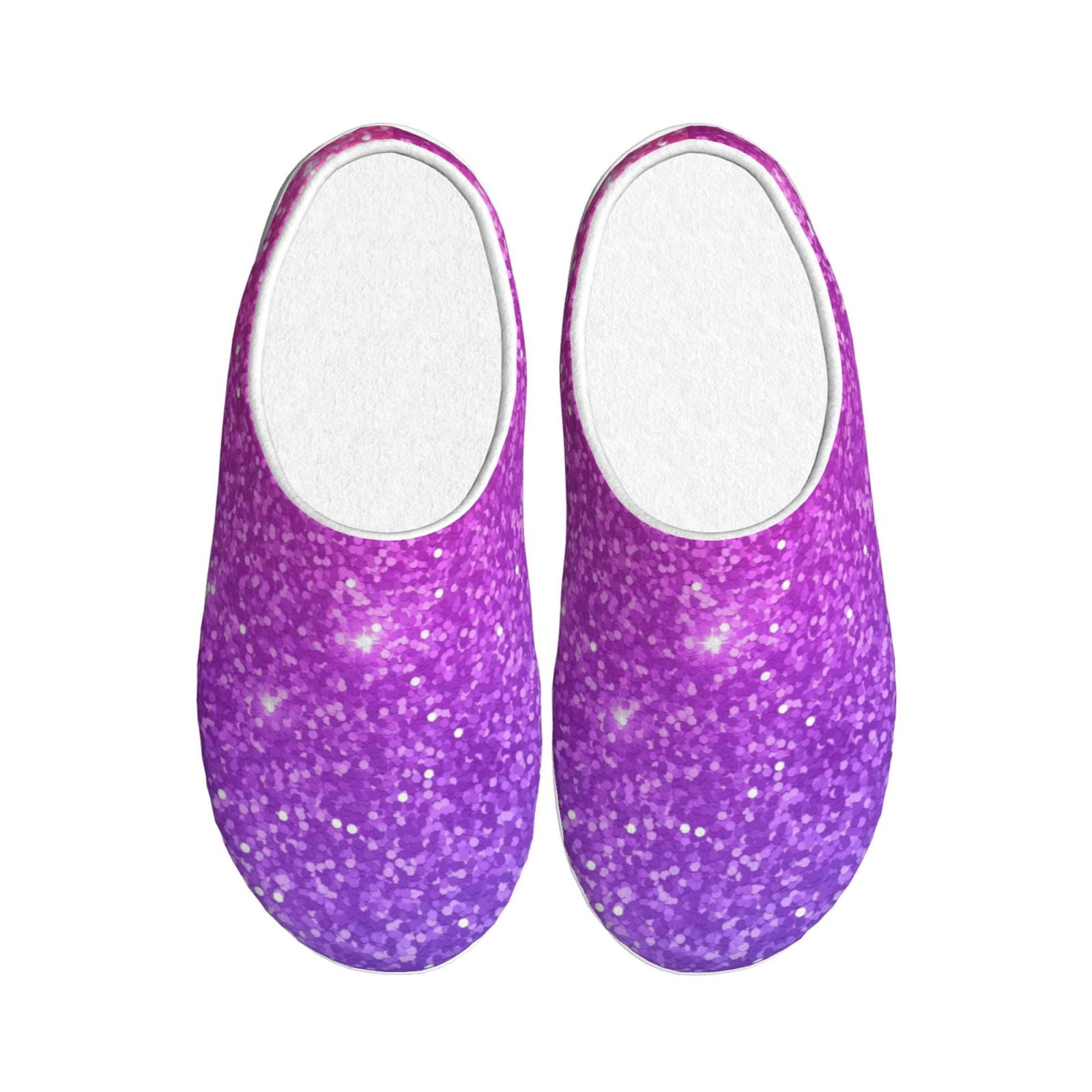 Haiem Purple Glitter Print Women's Fuzzy Memory Foam House Slipper Cozy ...