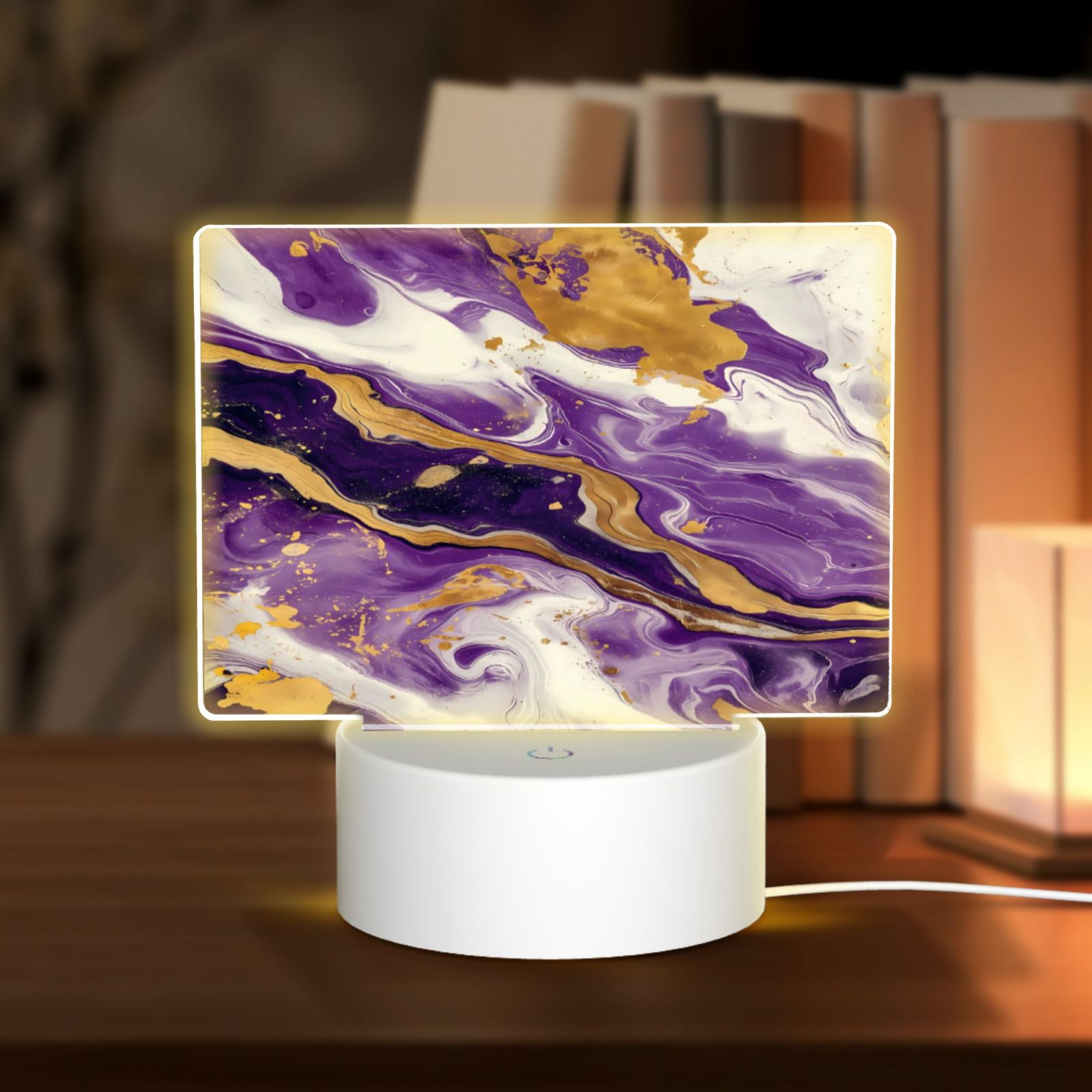 Haiem Purple Gold Marble Swirls Pattern Acrylic Night Light Gift with 3 ...