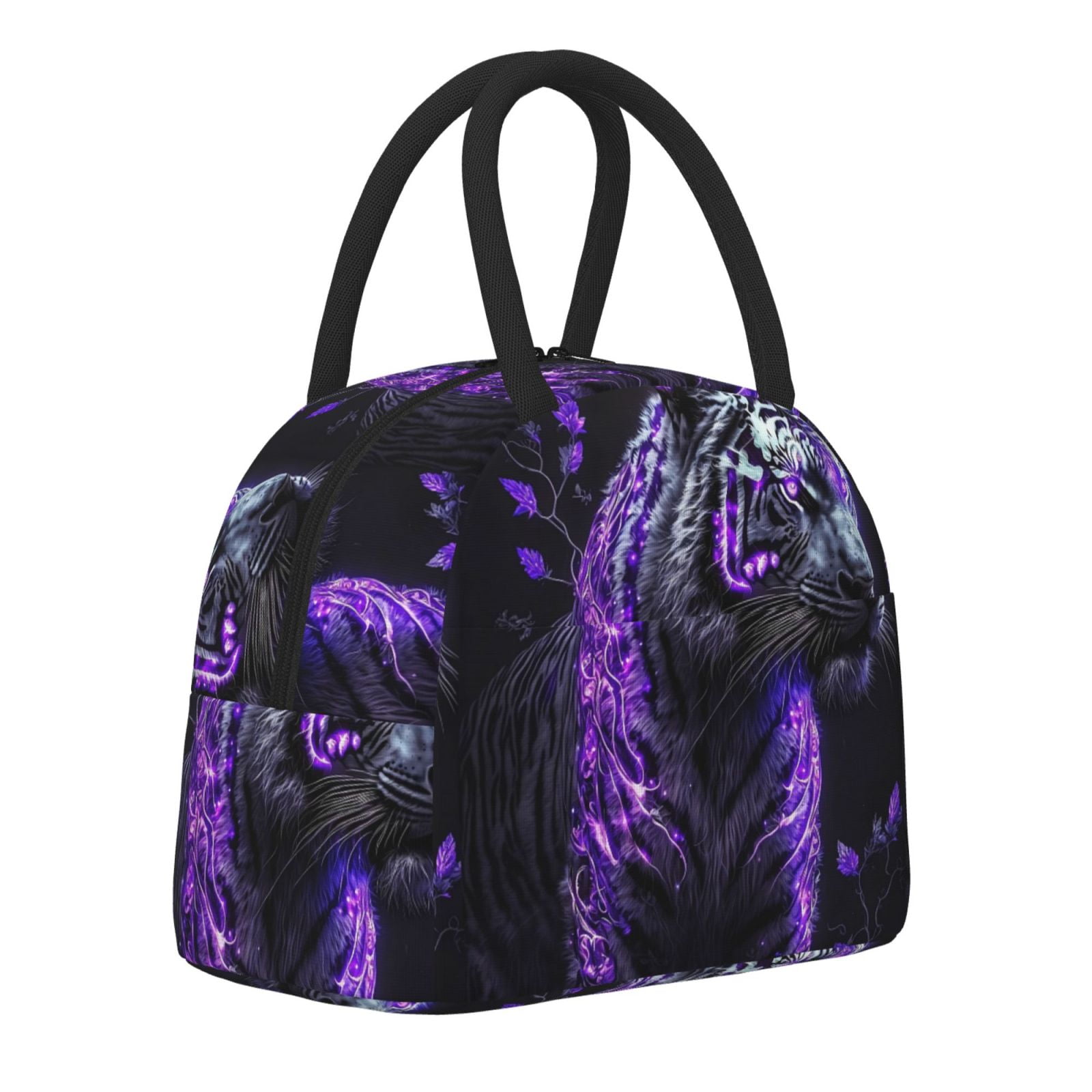Haiem Purple Plant White Tiger Printed Lunch Bag Women, Lunch Box Lunch ...