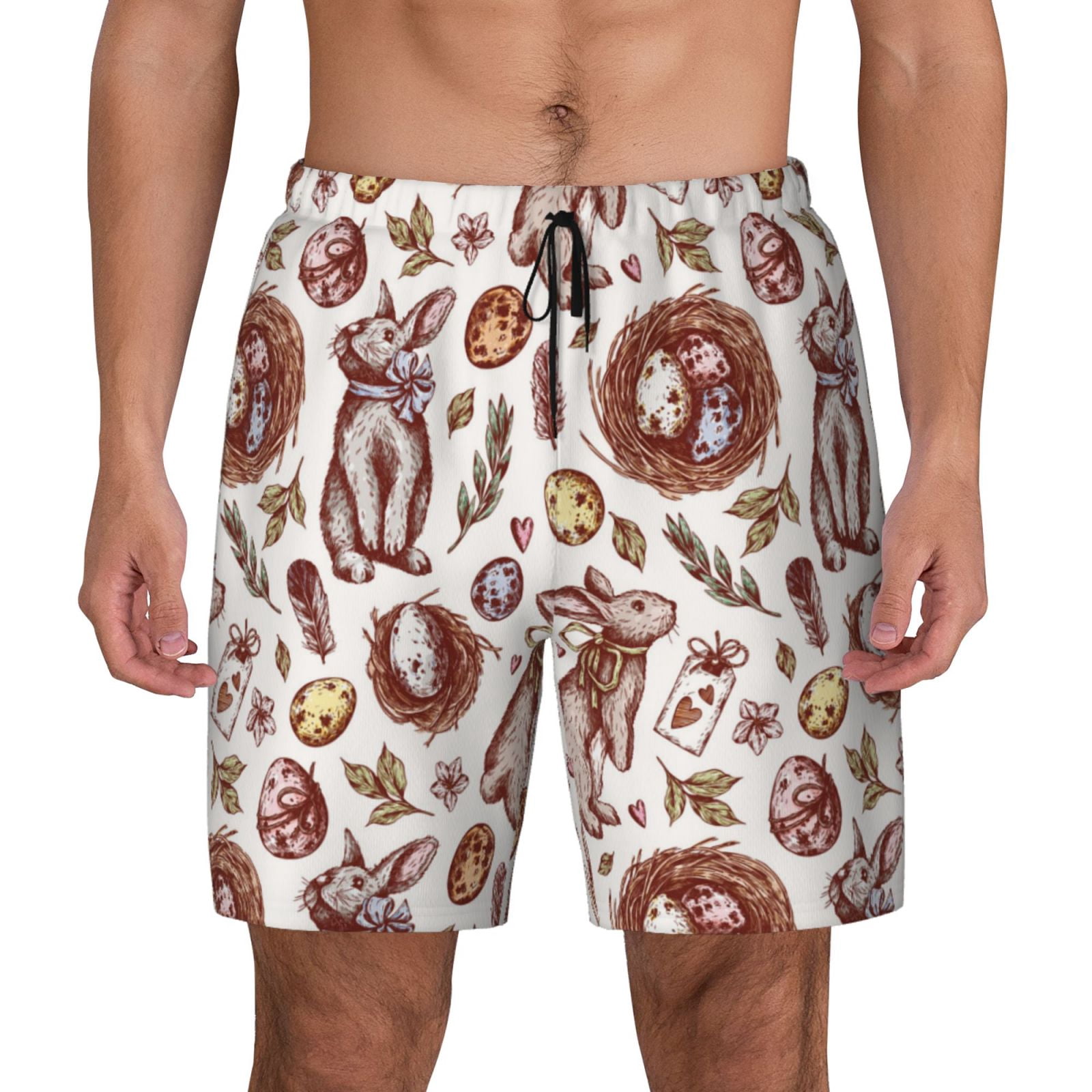 Haiem Rabbit And Egg Mens Swim Trunks with Compression Liner 2 in 1 ...