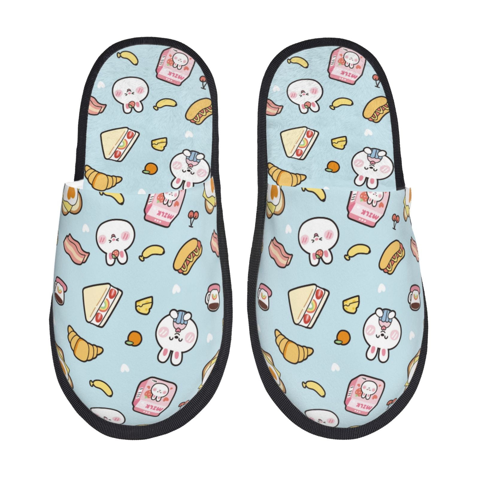 Haiem Rabbit Burger Coffee Print Fuzzy Slippers for Women Plush ...