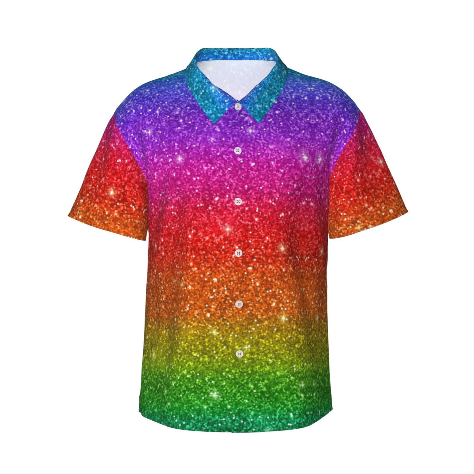 Haiem Rainbow Glitter Printed Hawaiian Shirt for Men - Men’s Casual ...