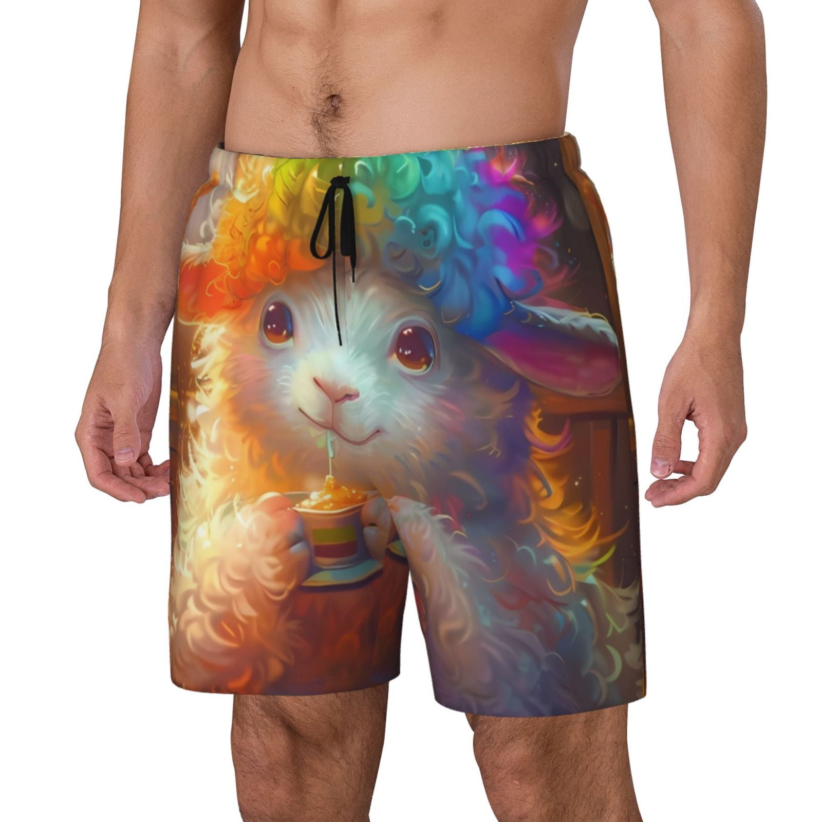 Haiem Rainbow Lamb Breakfast Mens Swim Trunks with Compression Liner 2 ...