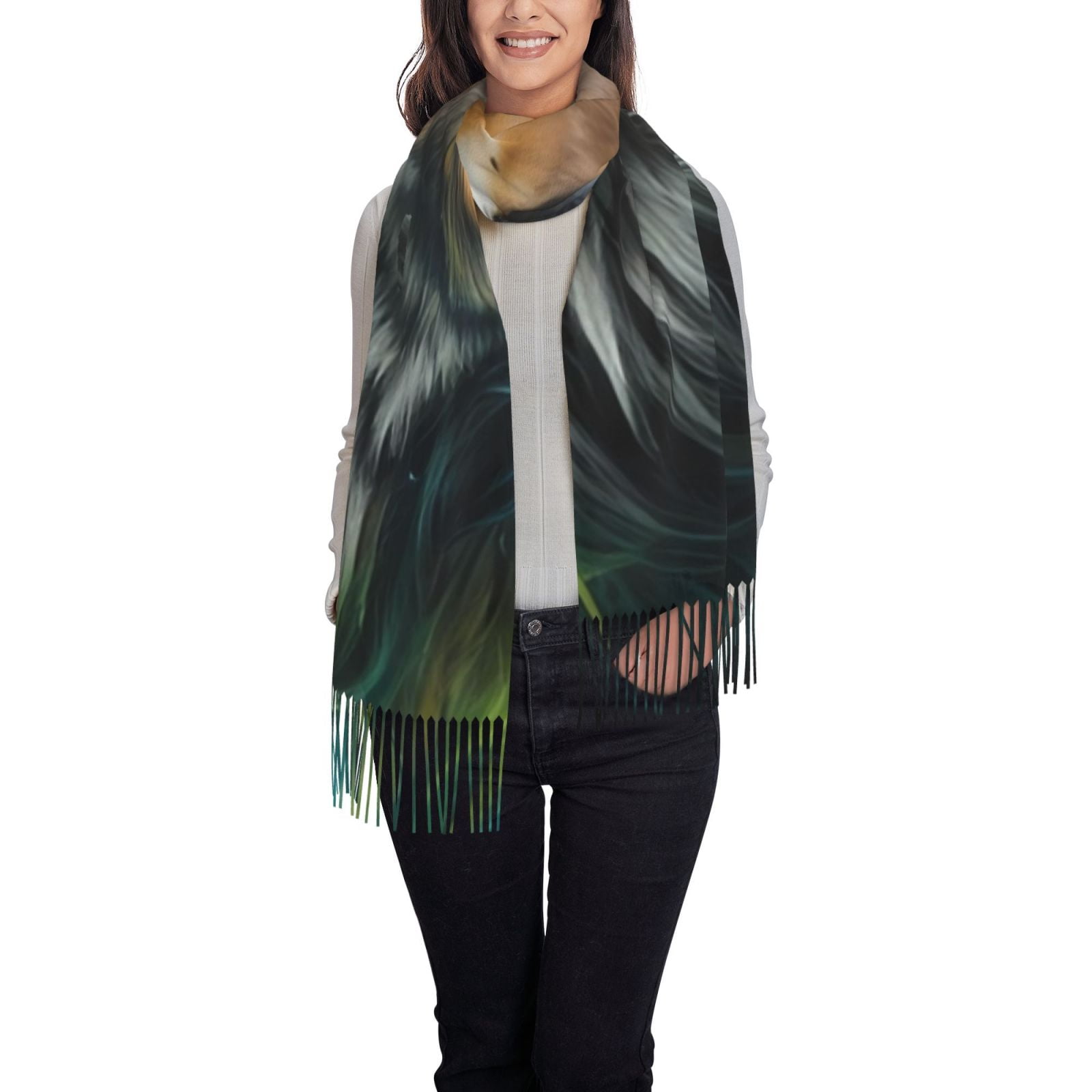 Haiem Realistic Style Colorful Wolf Pattern Women's Long Blanket Scarf ...