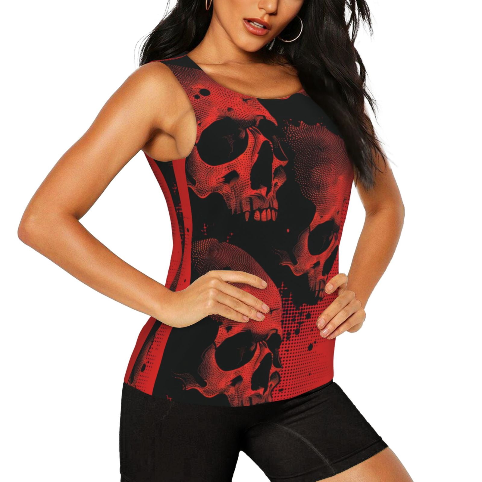 Haiem Red And Black Abstract Skull Workout Tank Tops for Women ...