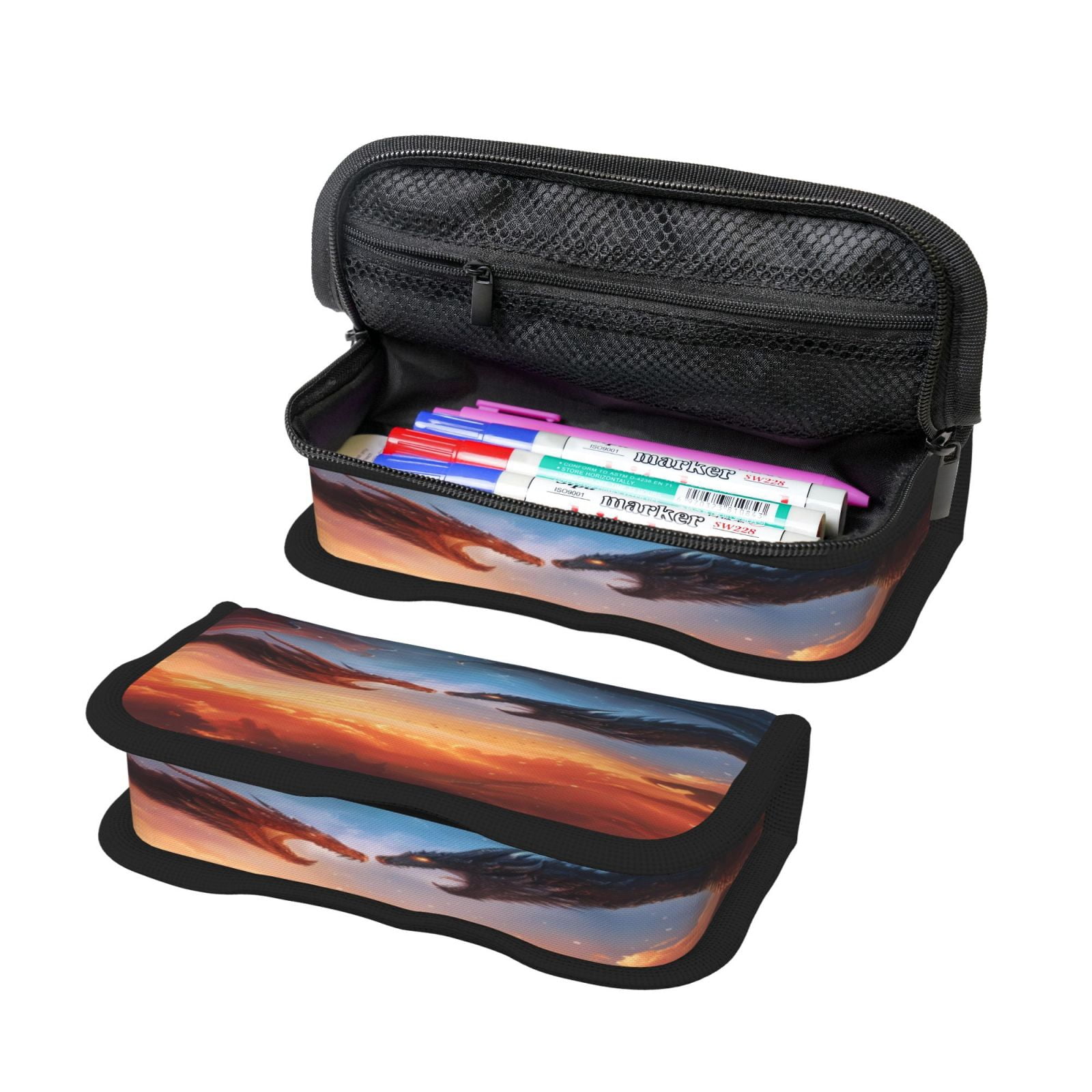 Haiem Red And Blue Fire Cloud Dragon Printed Large Pencil Case, Big ...