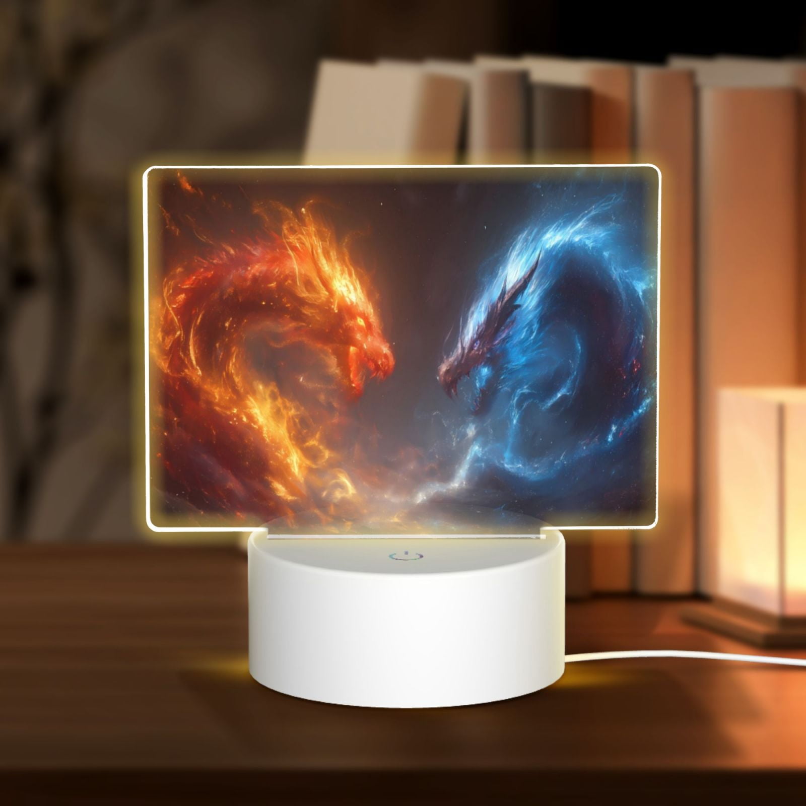 Haiem Red And Blue Fire Dragon D Pattern Acrylic Night Light Gift with ...