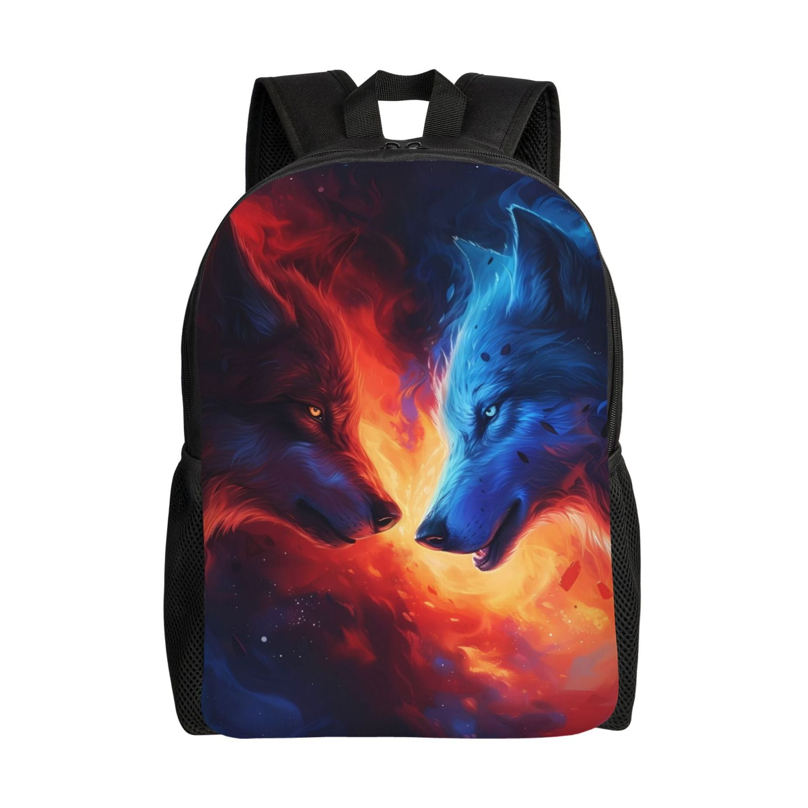 Haiem Red And Blue Fire Wolf Backpack - Stylish and Durable 15-inch ...