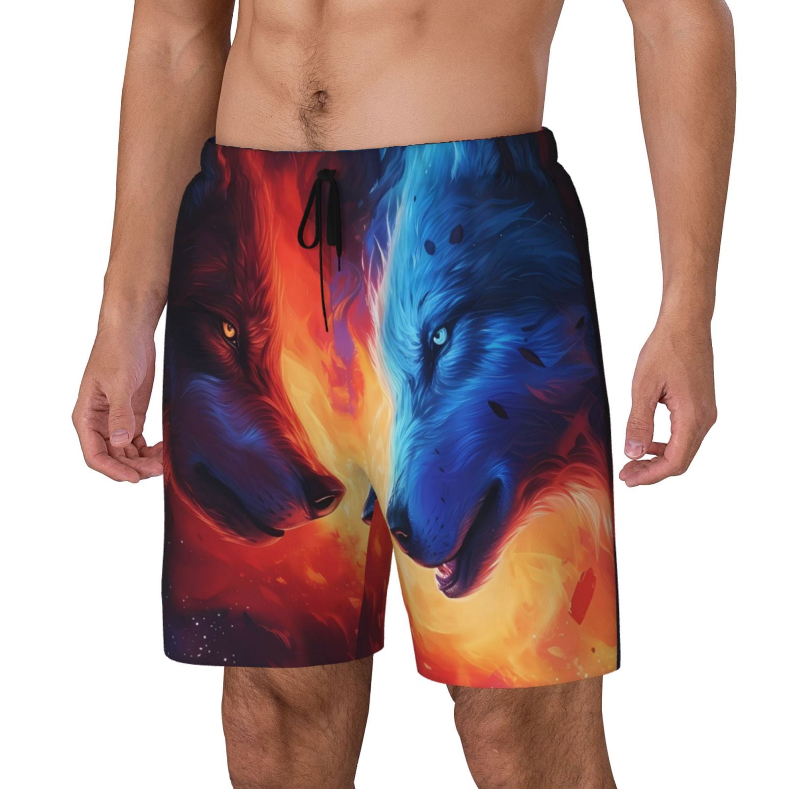 Haiem Red And Blue Fire Wolf Mens Swim Trunks with Compression Liner 2 ...