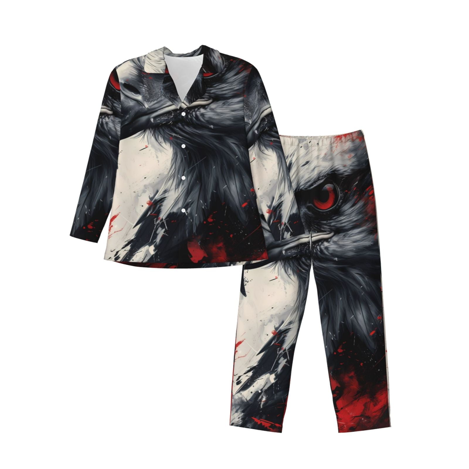 Haiem Red Black Ink Style Bald Eagle Pattern Men’s Long-sleeve ...