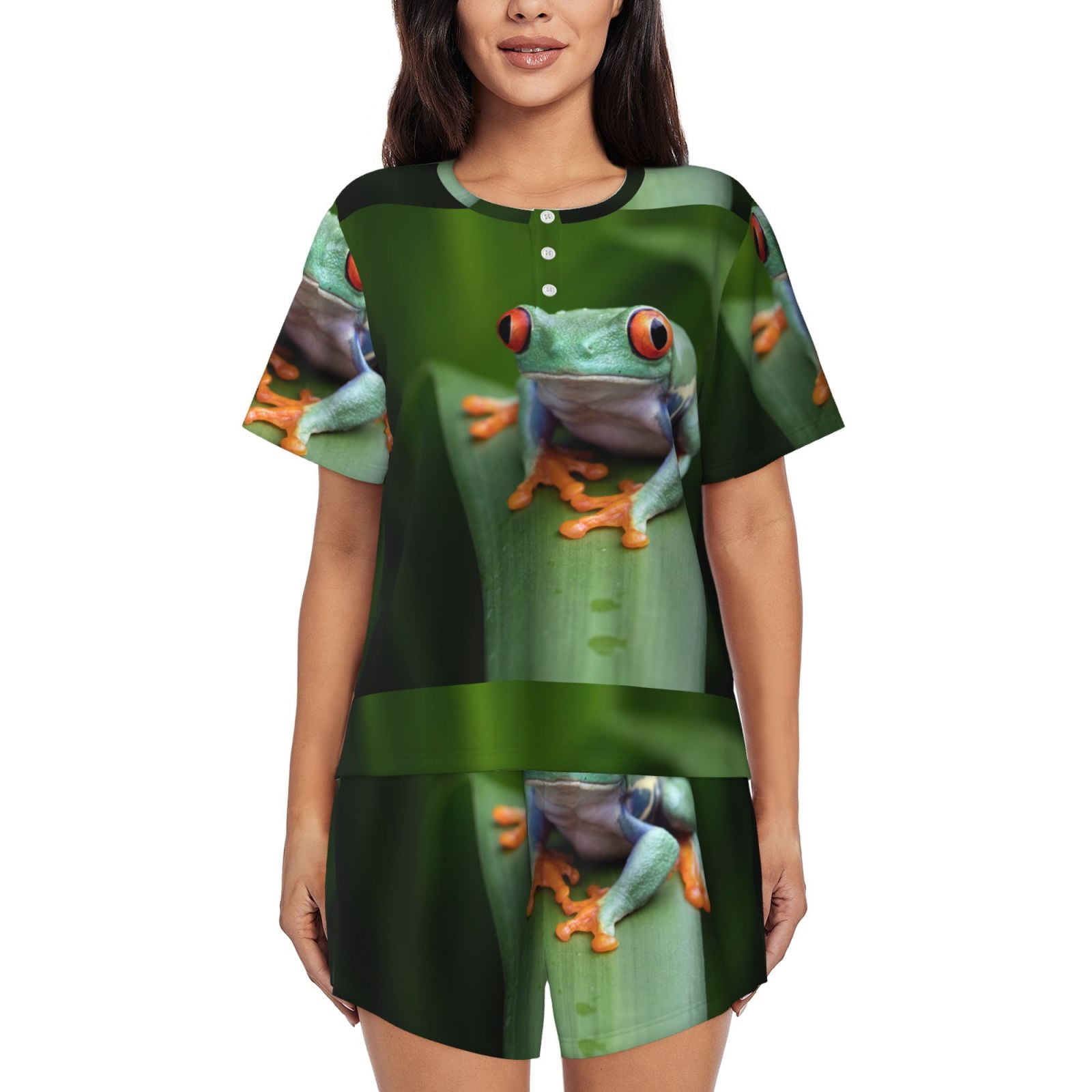 Haiem Red-Eyed Tree Frog Pattern Pajama Set for Women 2 Piece Lounge ...