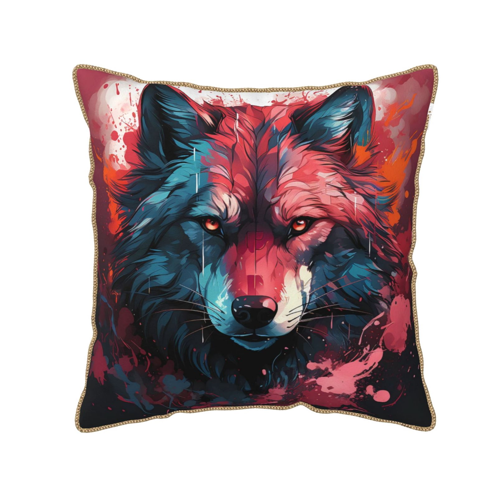 Haiem Red Flame Wolf Head Print Velvet Soft Solid Decorative Square ...
