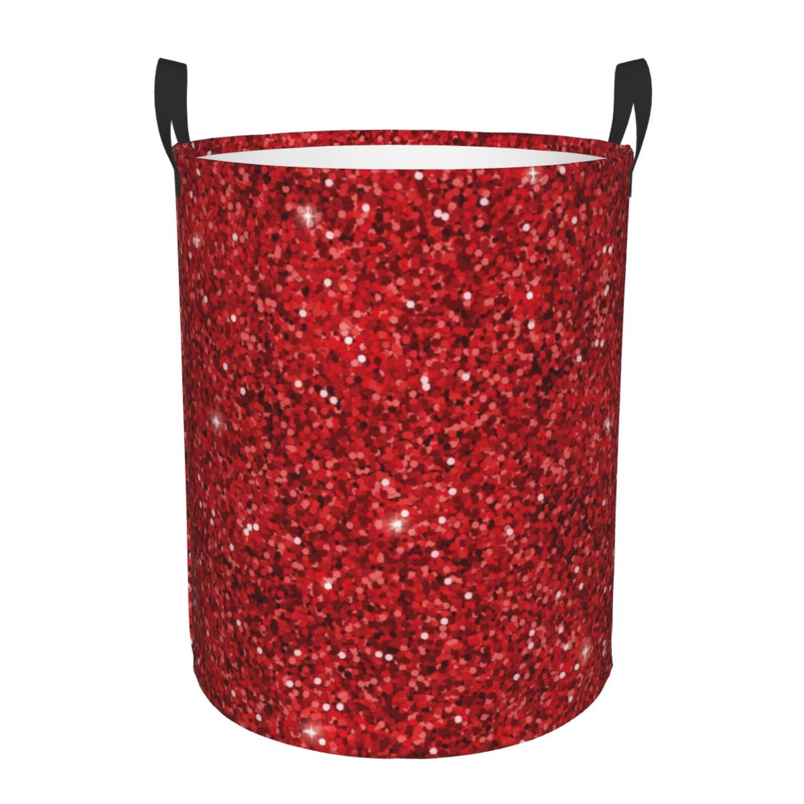 Haiem Red Glitter Leather Dirty Clothes Laundry Basket,Sturdy ...