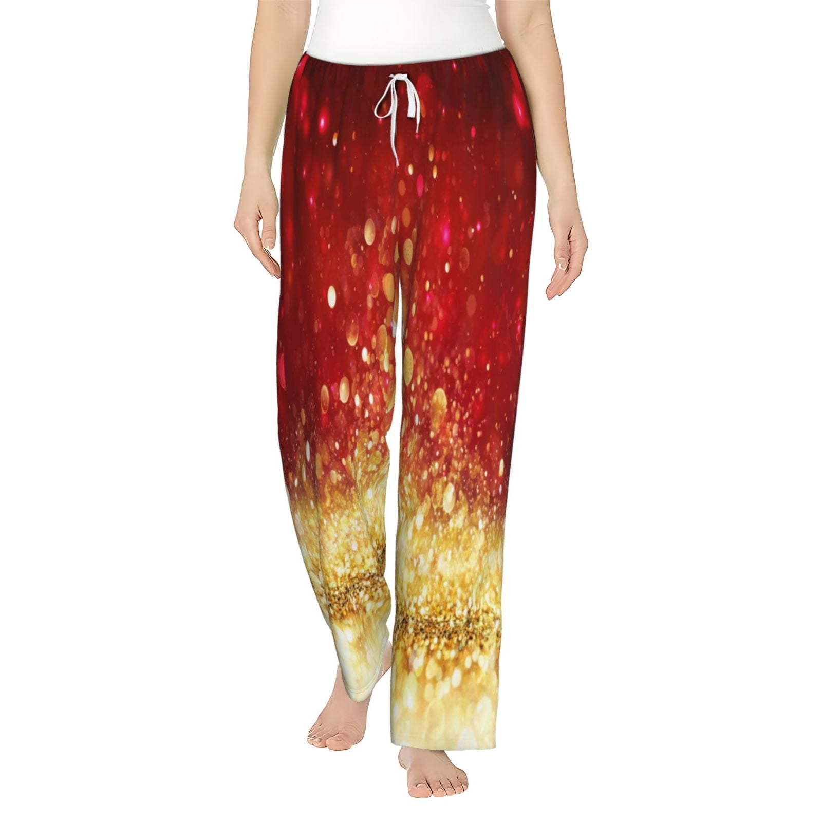 Haiem Red Gold Glitter Women's Pajama Pants Ultra Lightweight Pjs ...