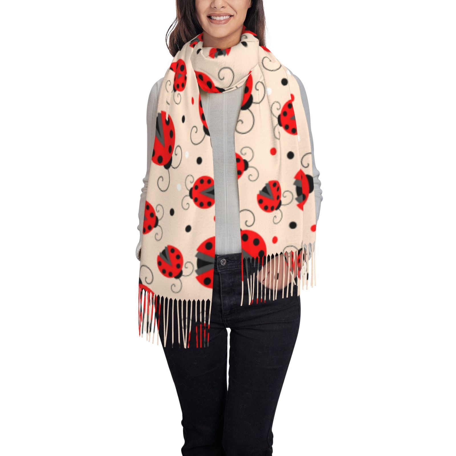 Haiem Red Ladybug Pattern Women's Long Blanket Scarf Chunky Oversized ...