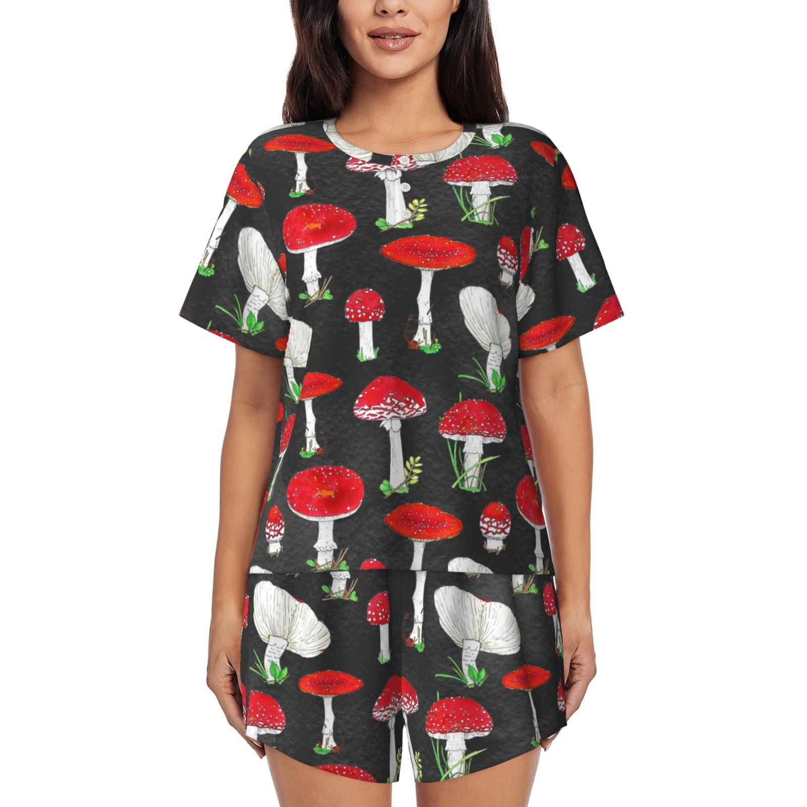 Haiem Red Mushrooms Pattern Pajama Set for Women 2 Piece Lounge Set ...
