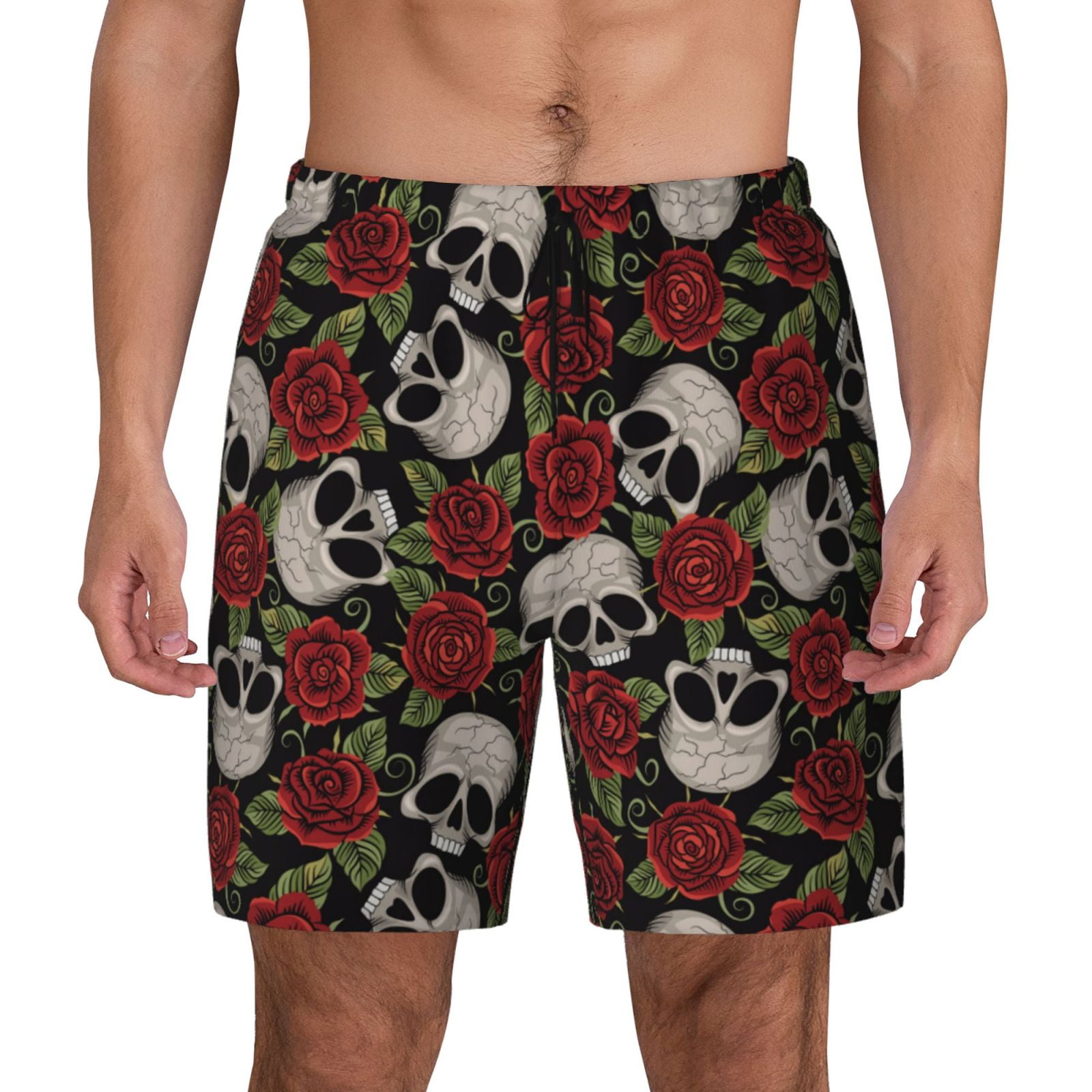 Haiem Red Rose Skull Mens Swim Trunks with Compression Liner 2 in 1 ...