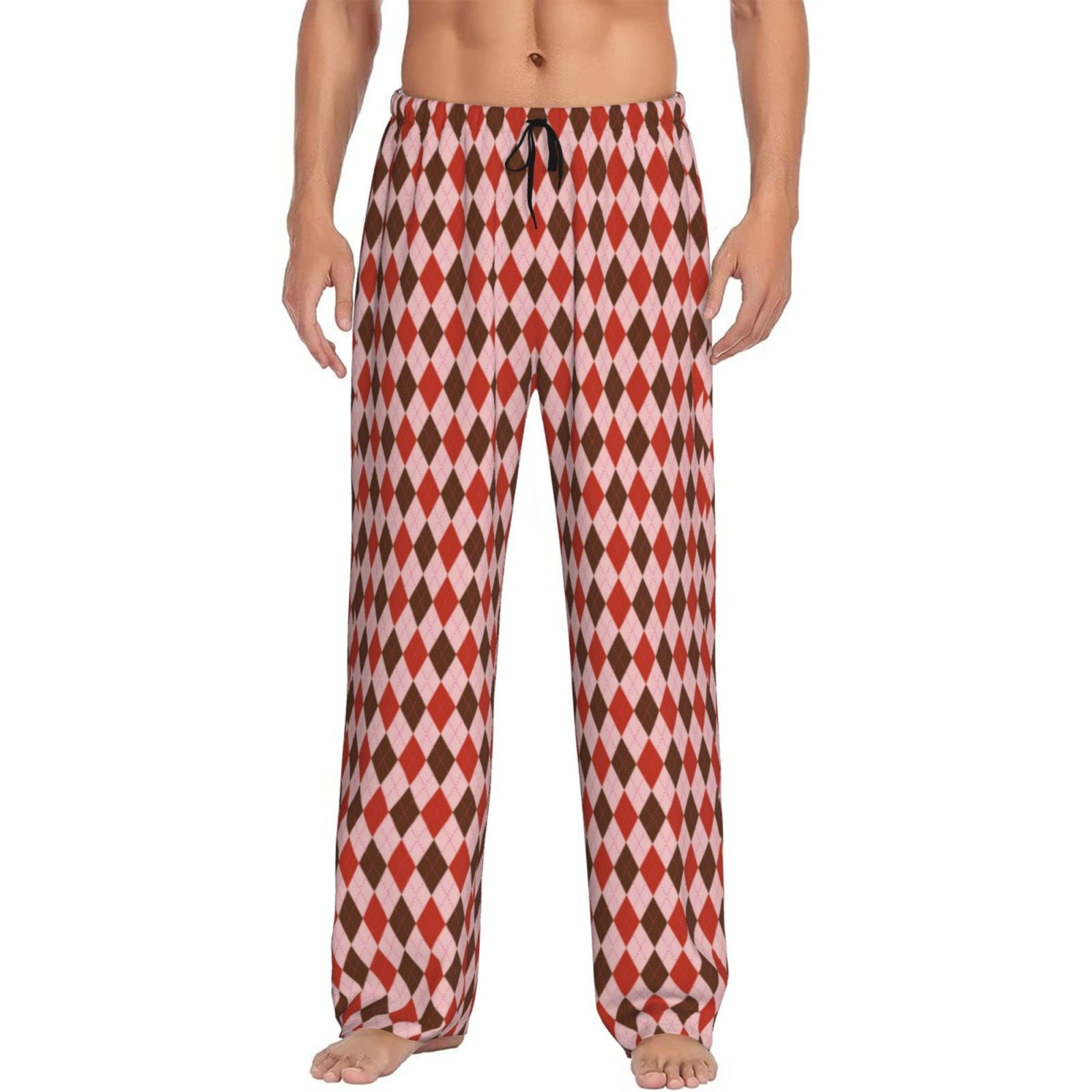 Haiem Red and Brown Squares Men's Pajama Pants Ultra Lightweight Pjs ...