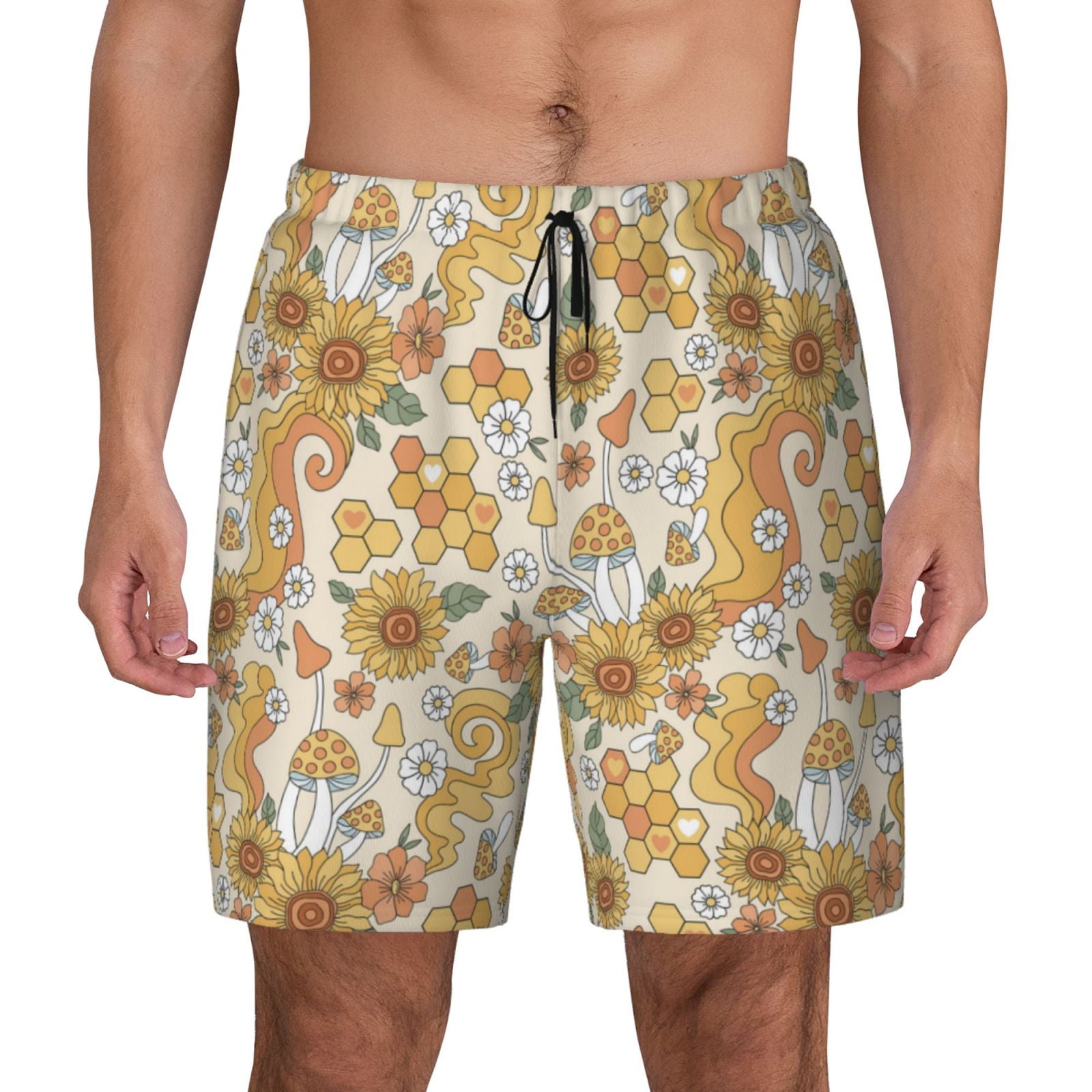 Haiem Retro 70s 60s Flower Mens Swim Trunks with Compression Liner 2 in ...