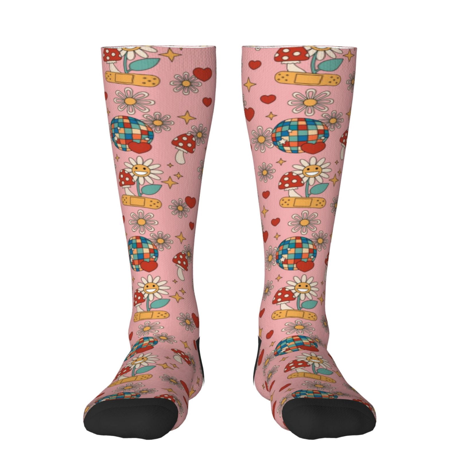 Haiem Retro 70s 60s Hippie Flower Socks, Funny Novelty Crazy Design ...