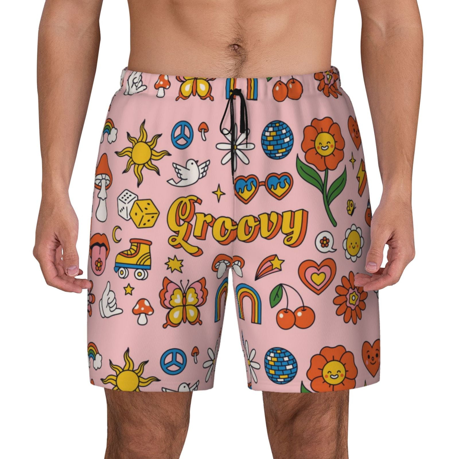 Haiem Retro 70s Hippie Mens Swim Trunks with Compression Liner 2 in 1 ...