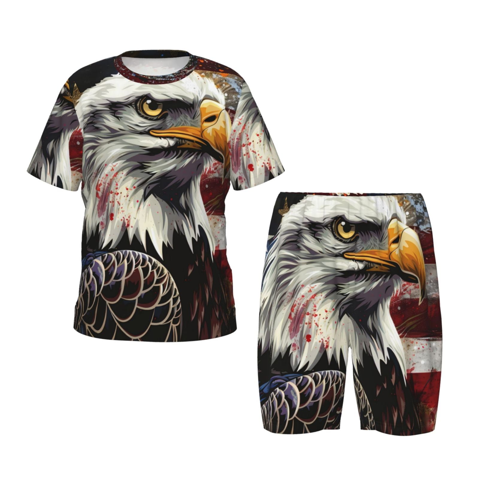 Haiem Retro American Eagle A Pattern Kids’ Breathable Pajama Set – Short-Sleeved Cotton PJs ...