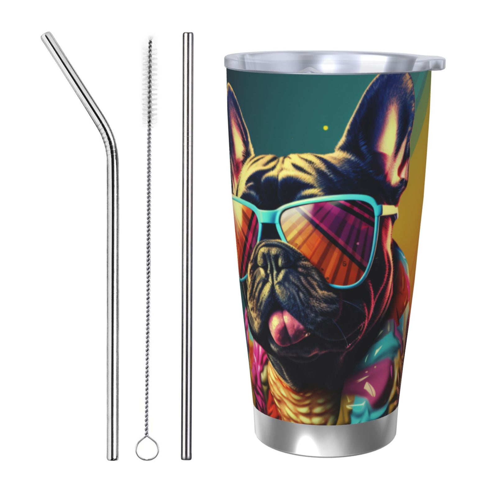 Haiem Retro Bulldog Sunglasses Printed 20oz Straight Skinny Car Cups ...