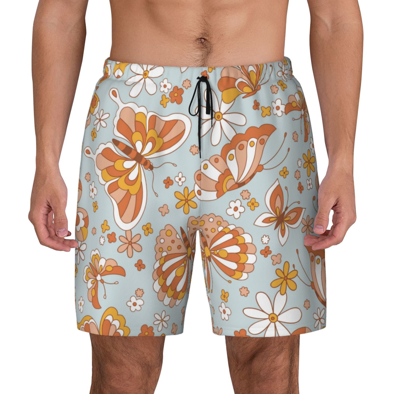 Haiem Retro Floral Butterfly Mens Swim Trunks With Compression Liner 2