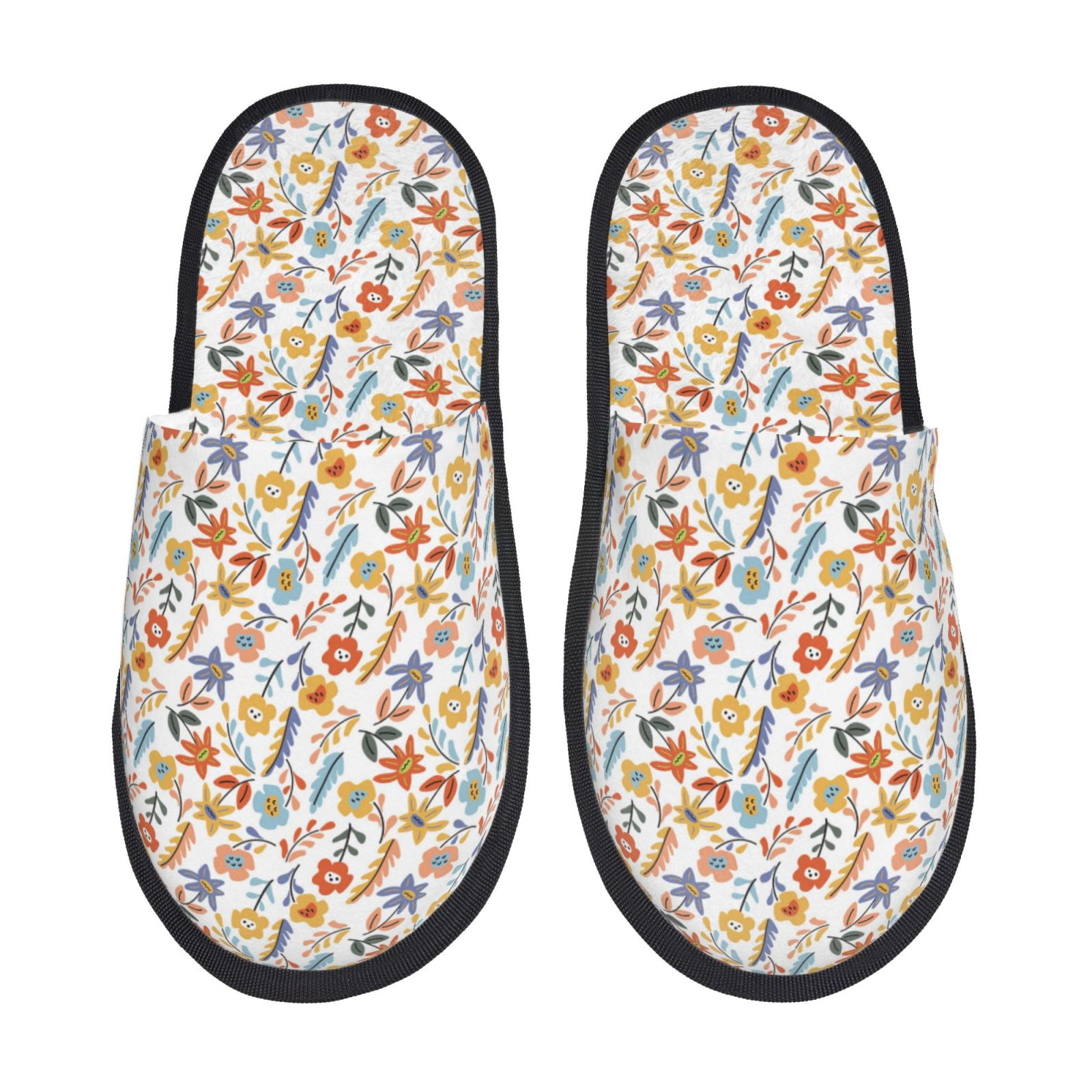 Haiem Retro Floral Print Fuzzy Slippers for Women Plush Slippers Winter ...