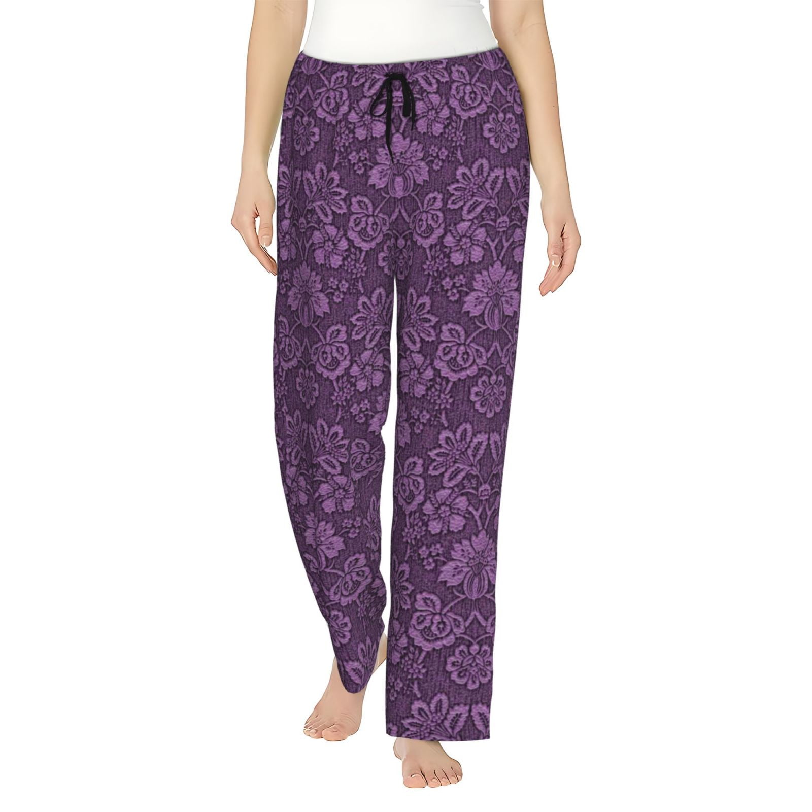 Haiem Retro Florals Purple Women's Pajama Pants Ultra Lightweight Pjs ...