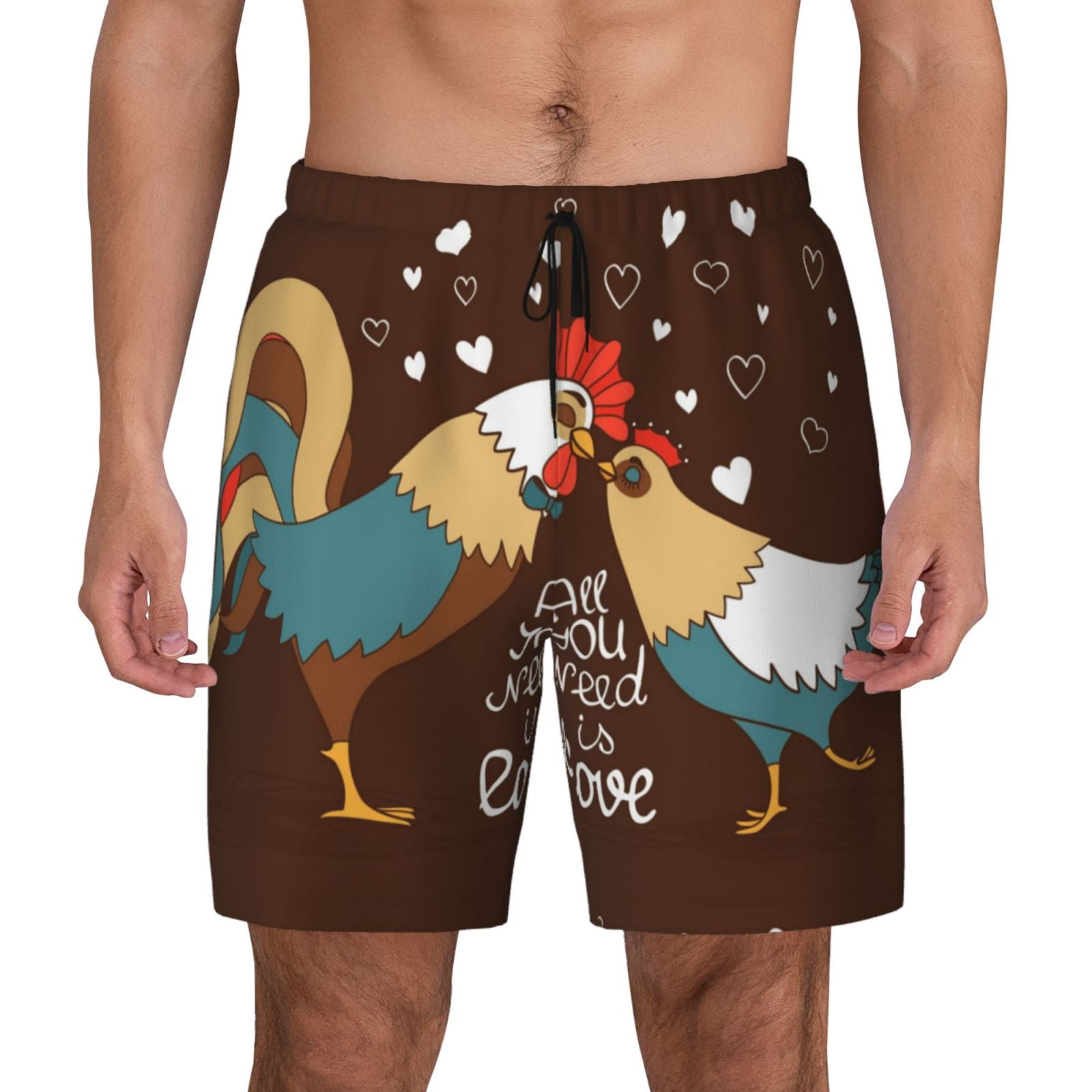 Haiem Rooster And Chicken Mens Swim Trunks with Compression Liner 2 in ...