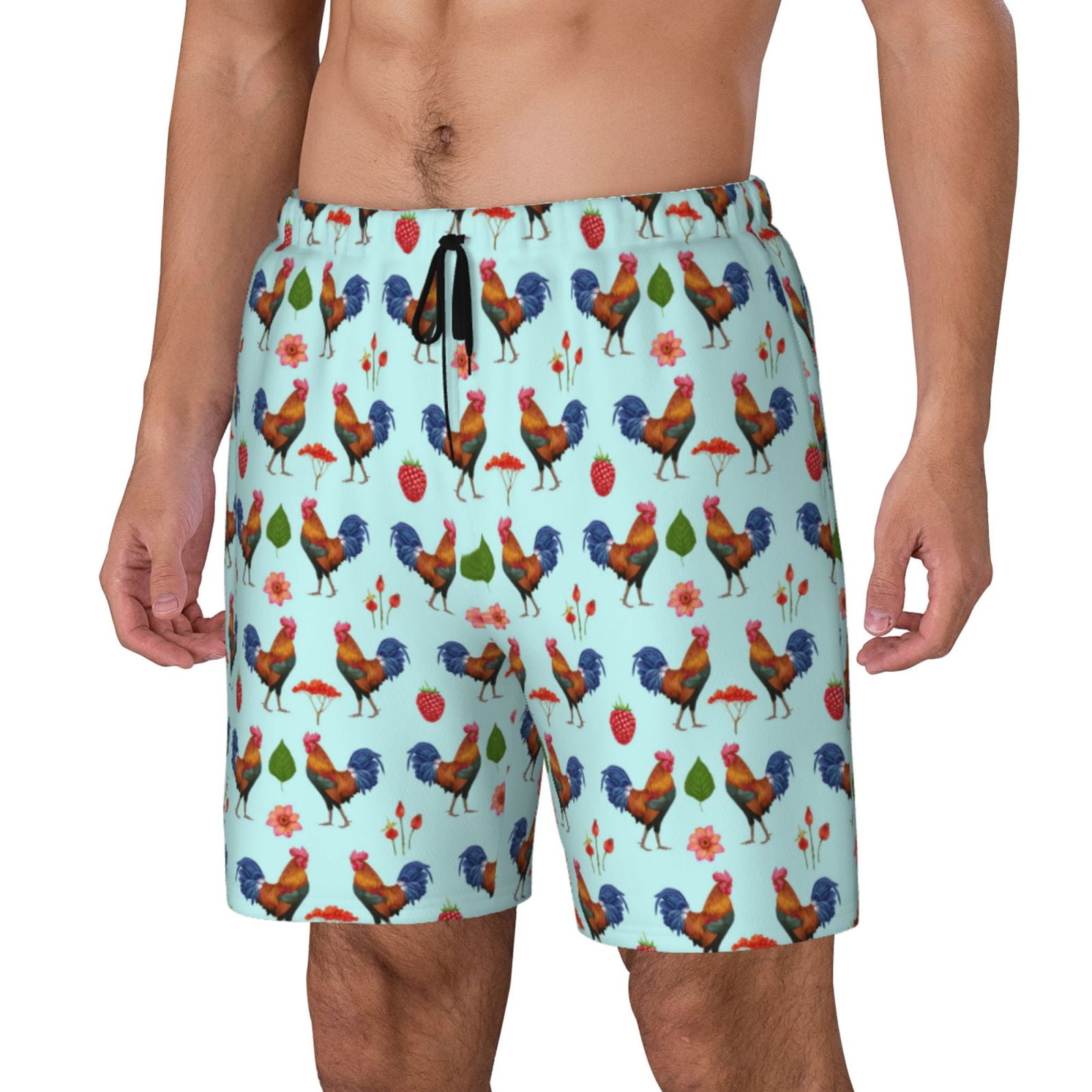 Haiem Roosters And Plants Mens Swim Trunks with Compression Liner 2 in ...