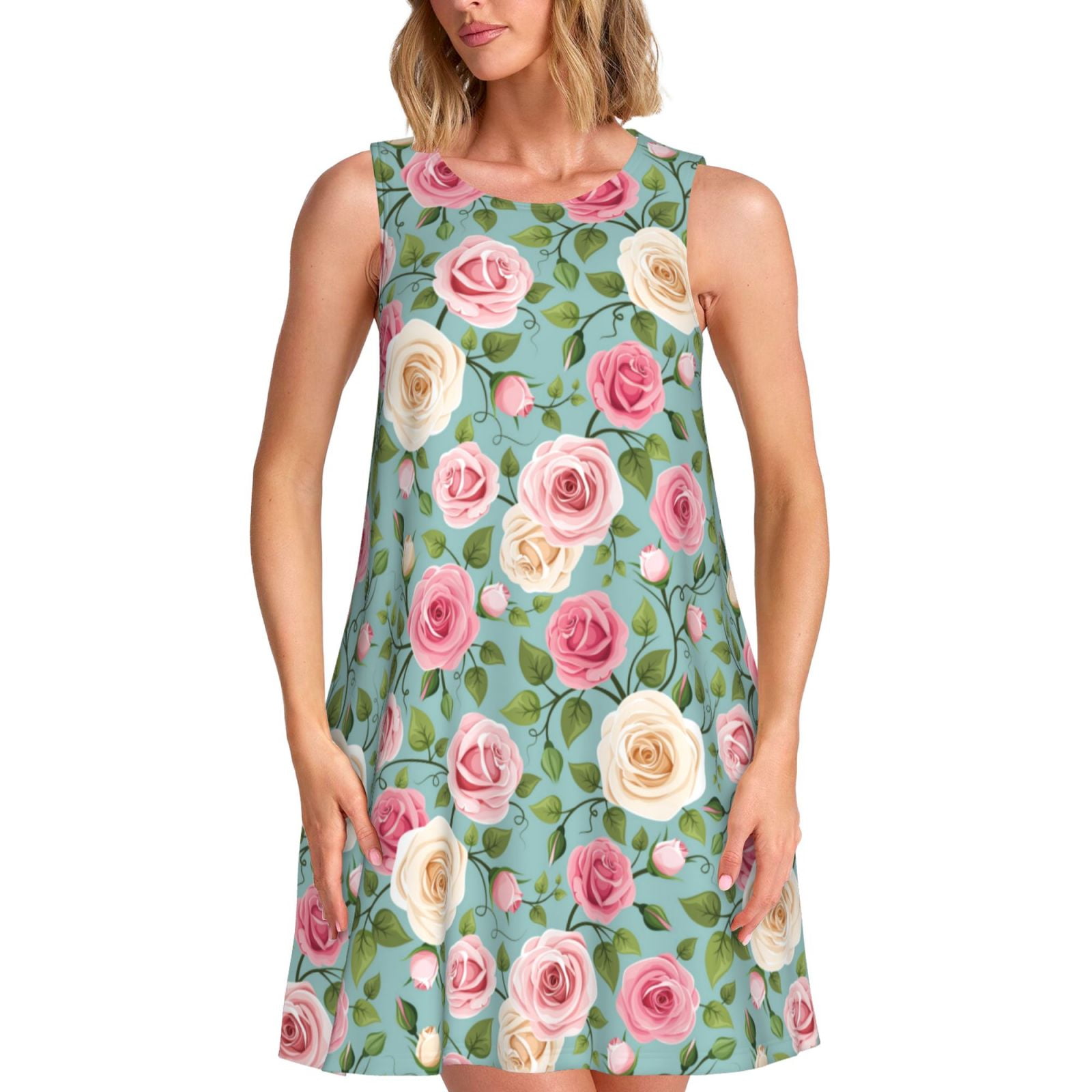 Haiem Rose Flowers for Women’s Summer Dresses – Casual Sleeveless Tank ...