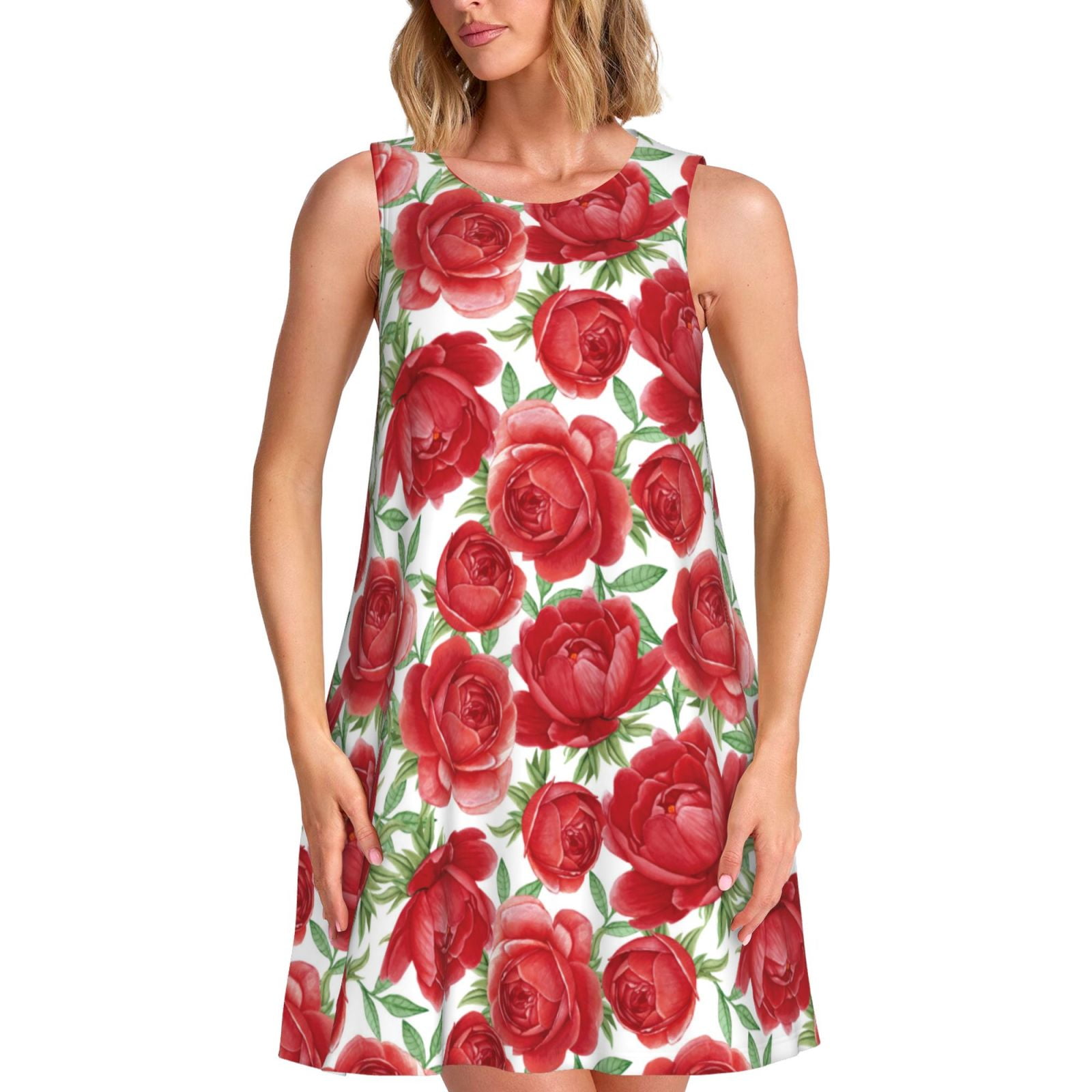 Haiem Rose Flowers for Women’s Summer Dresses – Casual Sleeveless Tank ...