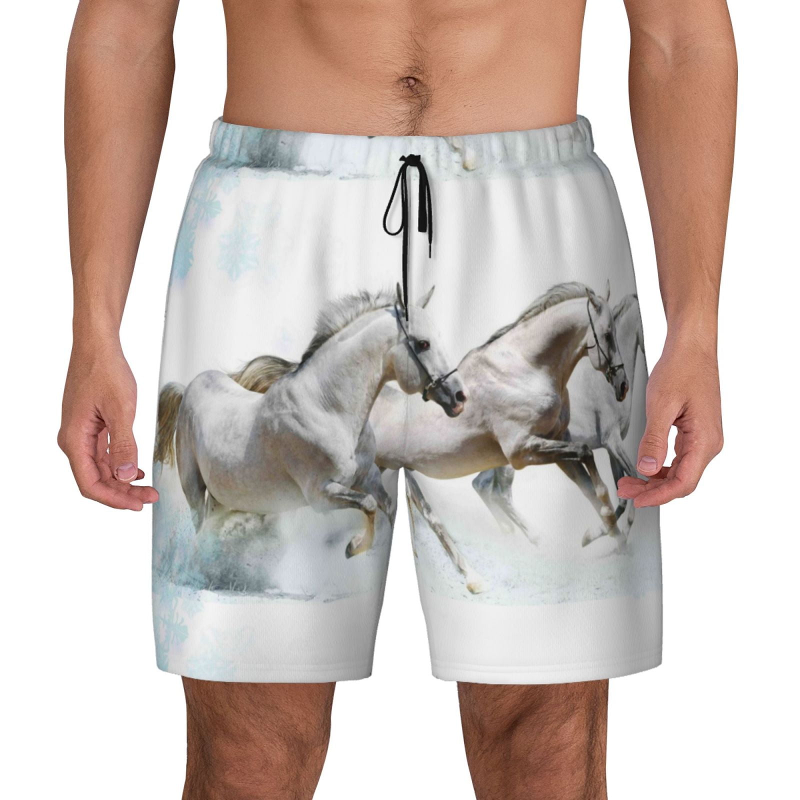 Haiem Running White Horses Mens Swim Trunks with Compression Liner 2 in ...