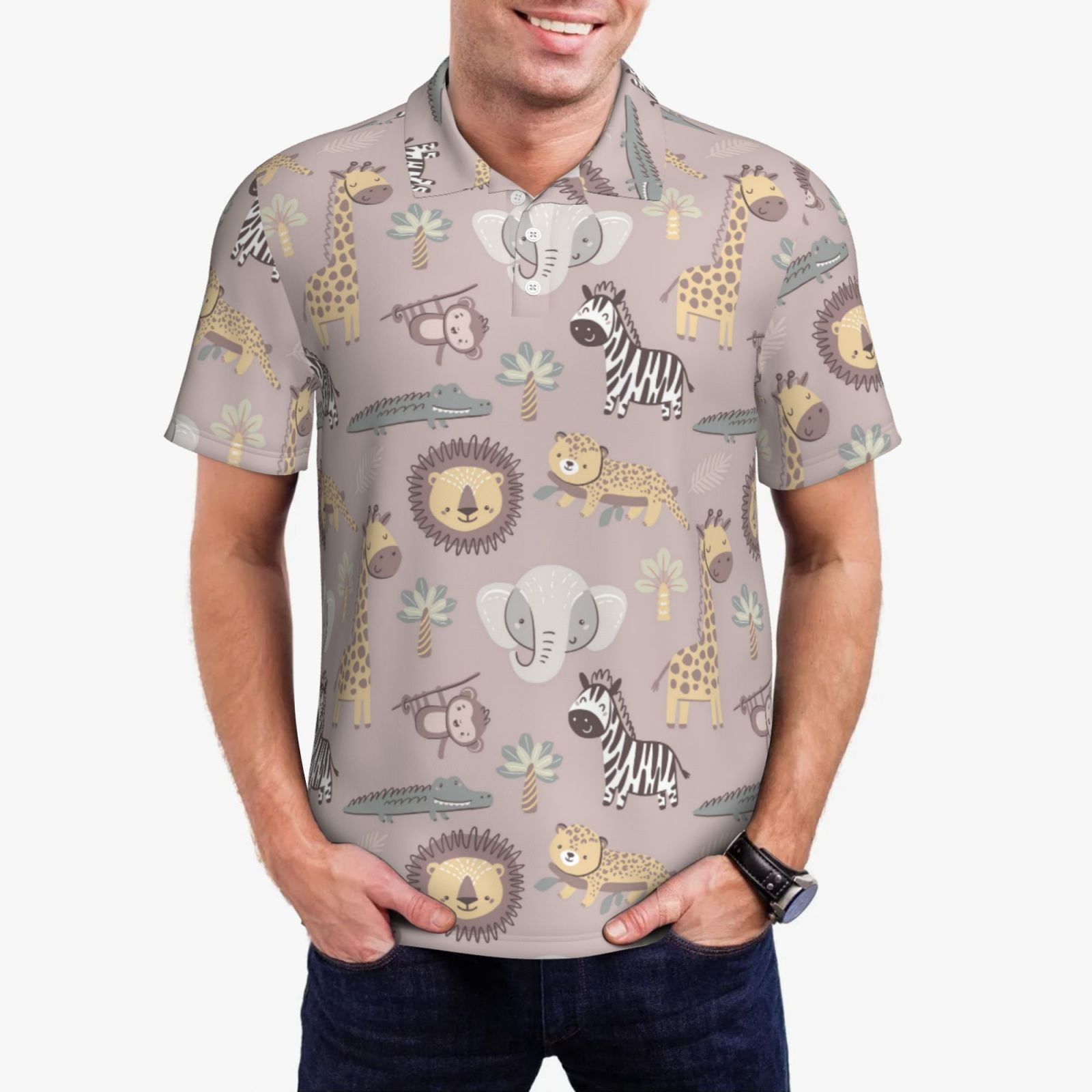 Haiem Safari Animals Pattern Mens Polo Shirts Quick Dry Short Sleeve ...