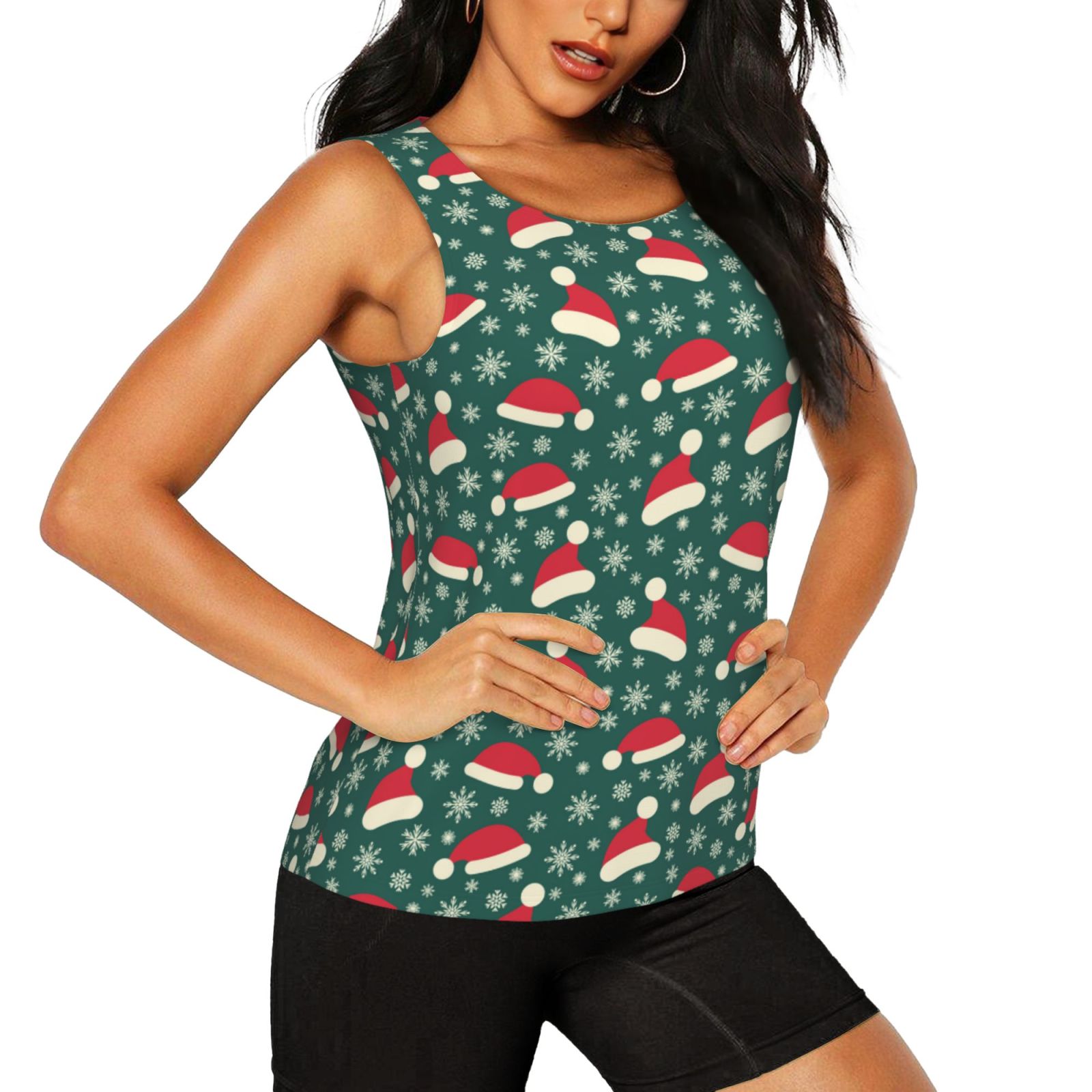 Haiem Santa Hat Joy Green Festive Workout Tank Tops for Women, Athletic ...