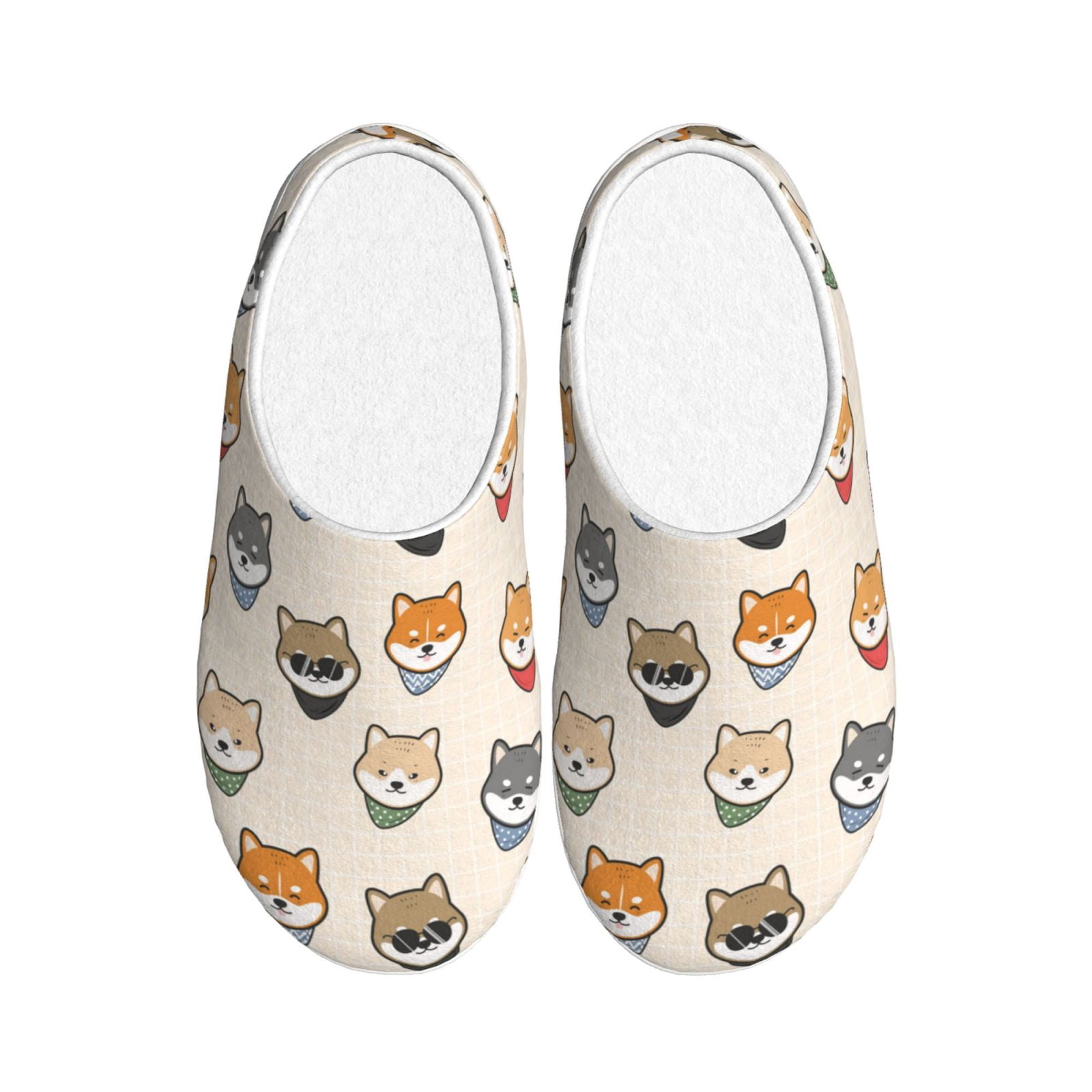 Haiem Shiba Head Face Print Women's Fuzzy Memory Foam House Slipper ...