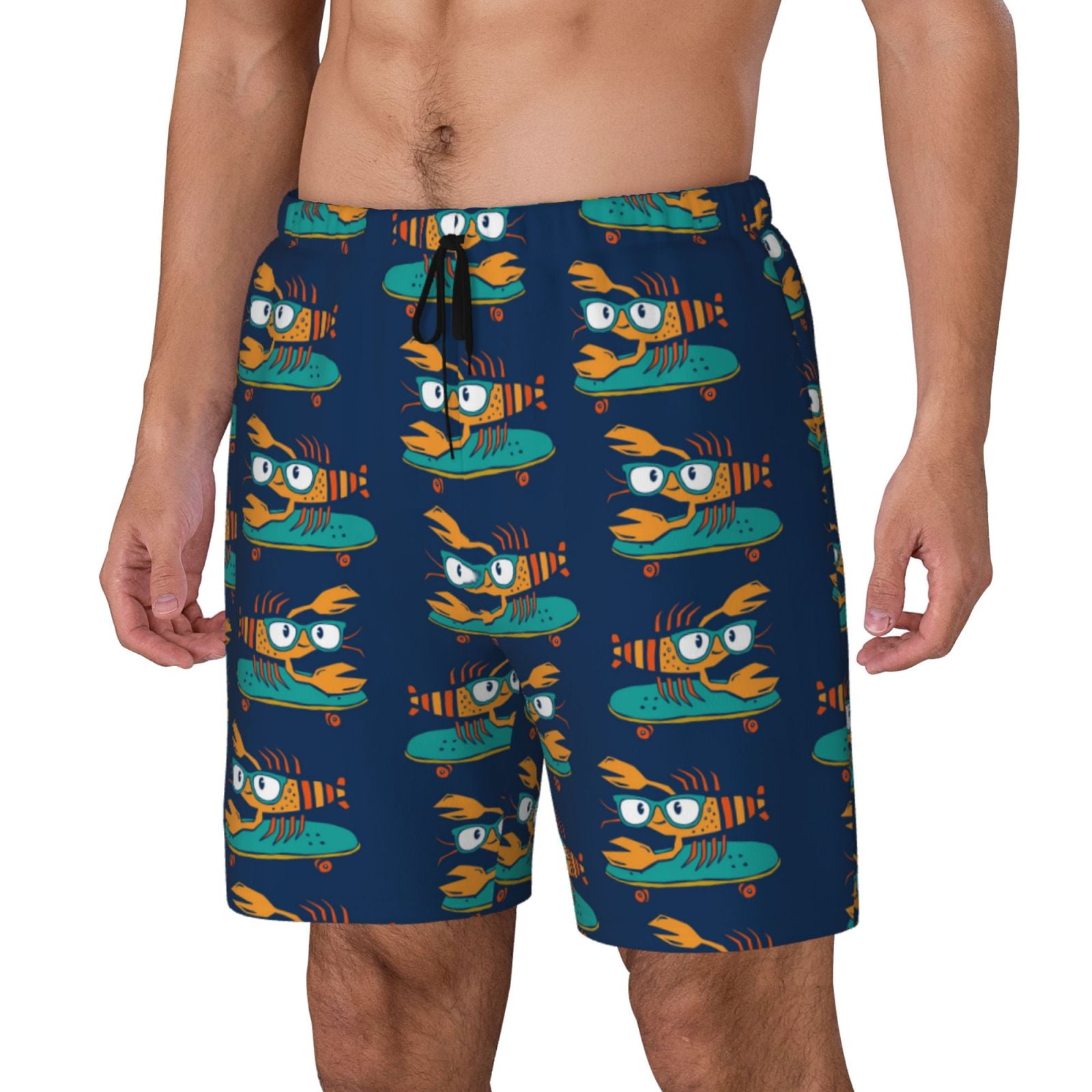 Haiem Skateboard Rides Cartoon Lobster Mens Swim Trunks with ...