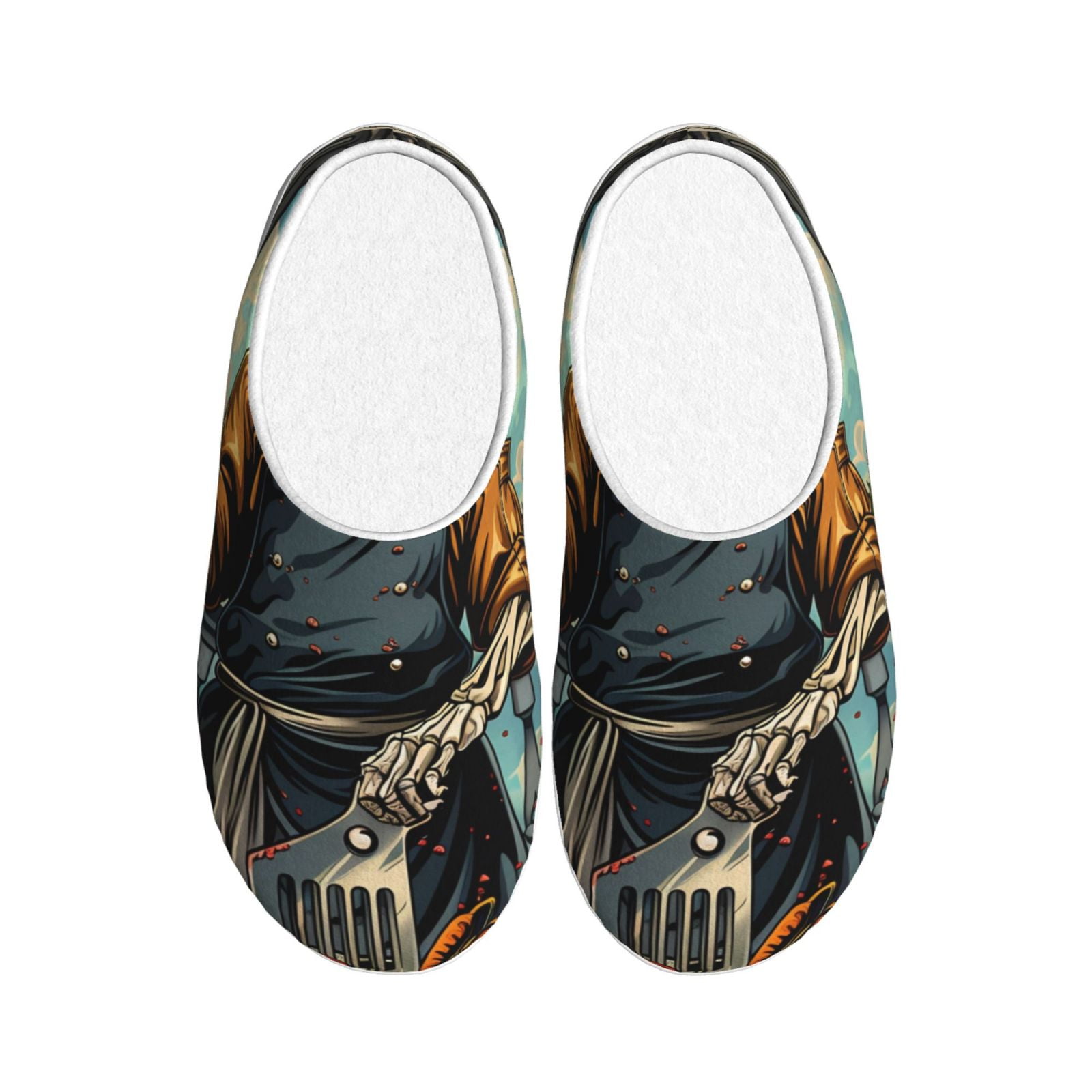 Haiem Skeleton Chef BBQ Scene Print Women's Fuzzy Memory Foam House ...