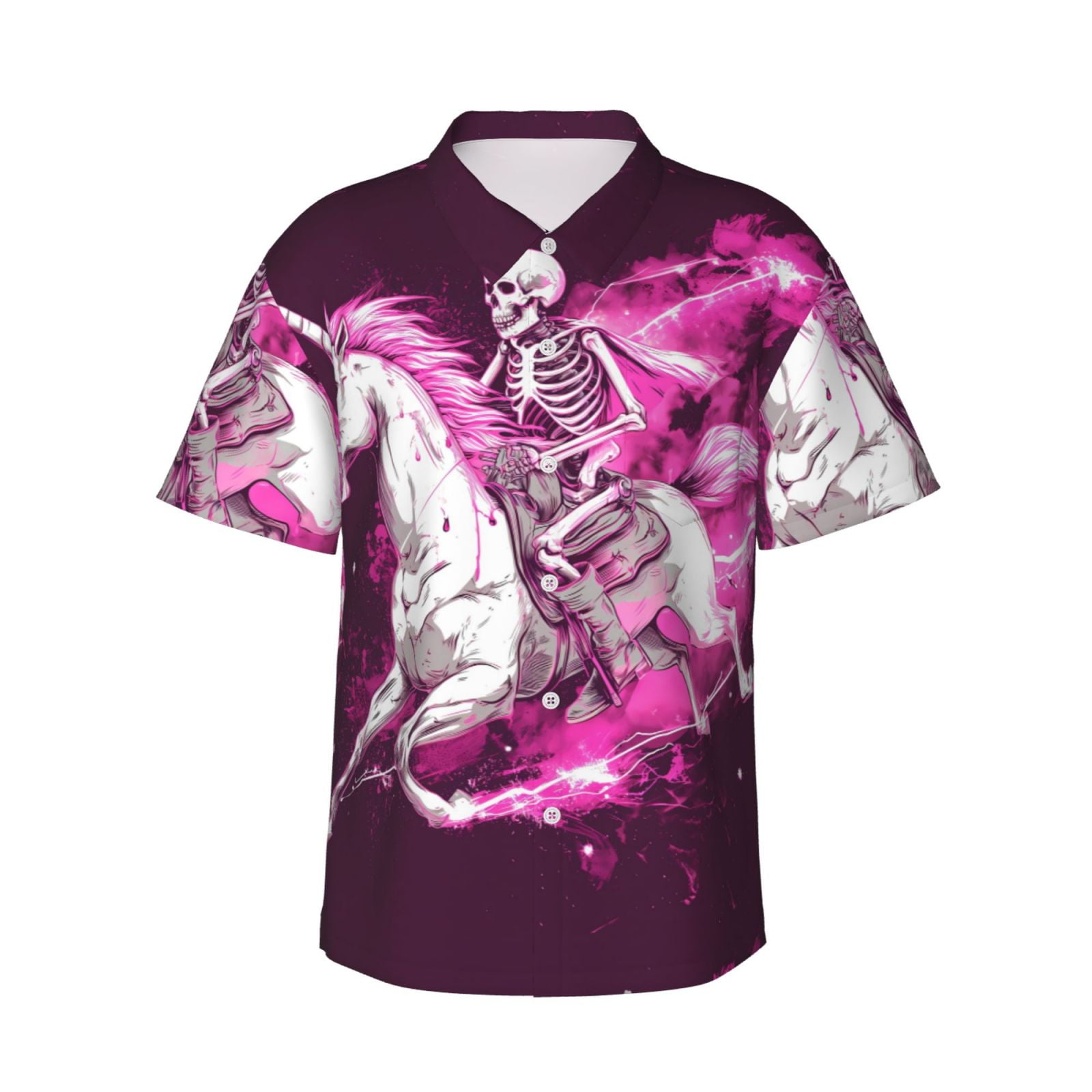 Haiem Skull White Horse Printed Hawaiian Shirt for Men - Men’s Casual ...