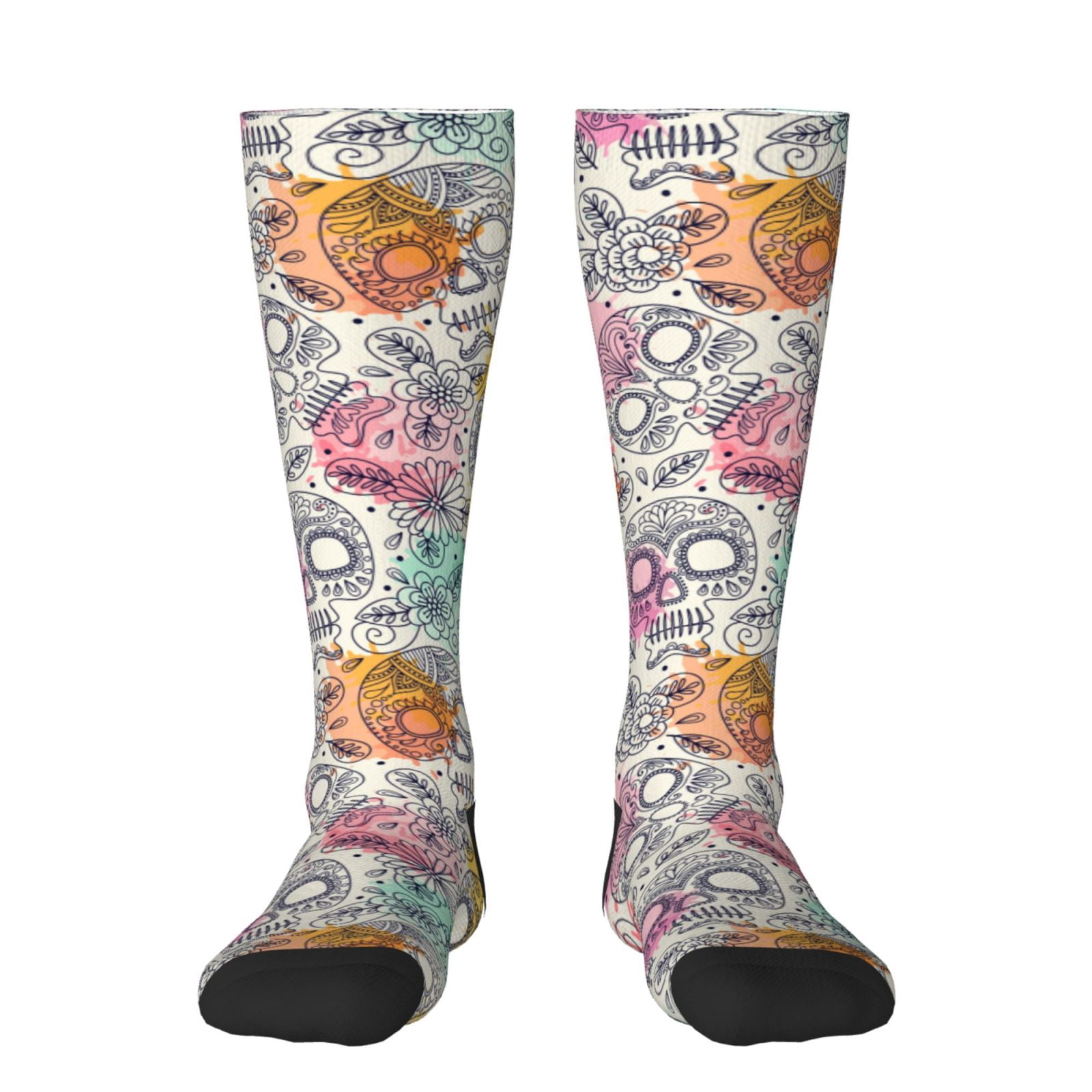 Haiem Skull and Flowers Socks, Funny Novelty Crazy Design Cotton Socks ...