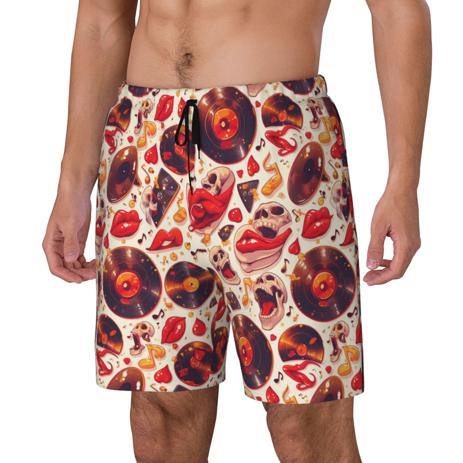 Haiem Skull rock record music heart Mens Swim Trunks with Compression ...