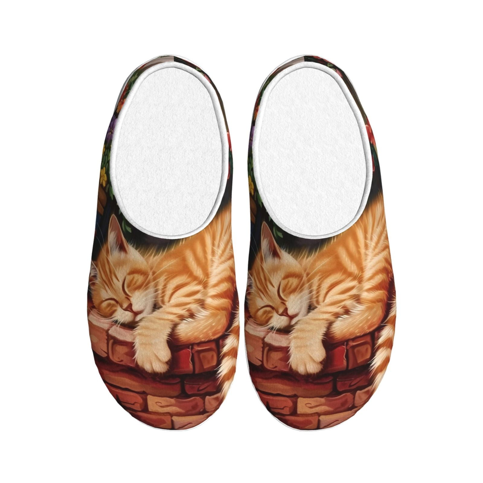 Haiem Sleeping Cat Flowers Print Women's Fuzzy Memory Foam House ...